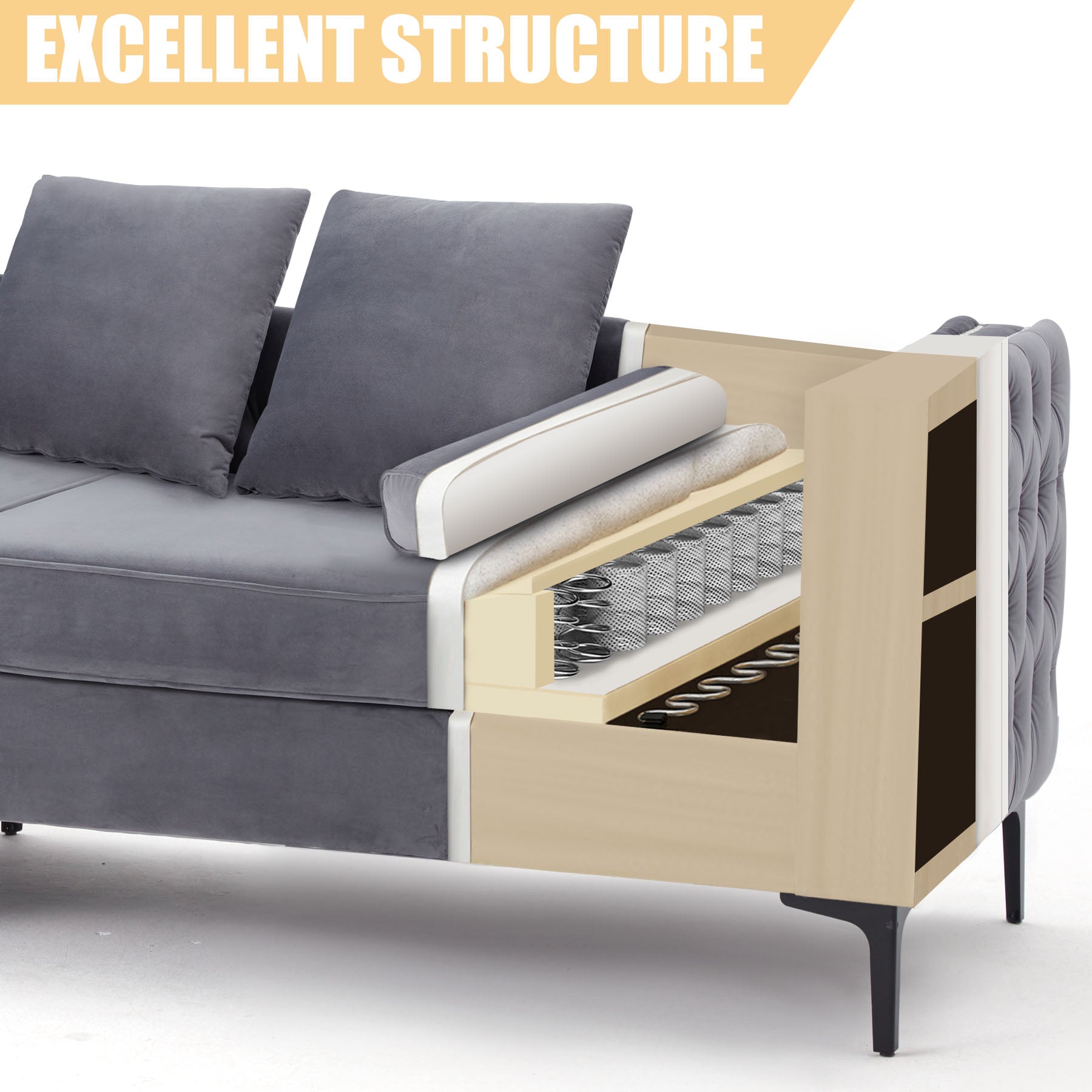 Homrest 4-Seat Sectional Sleeper Sofa Dutch Velvet Couch Bed