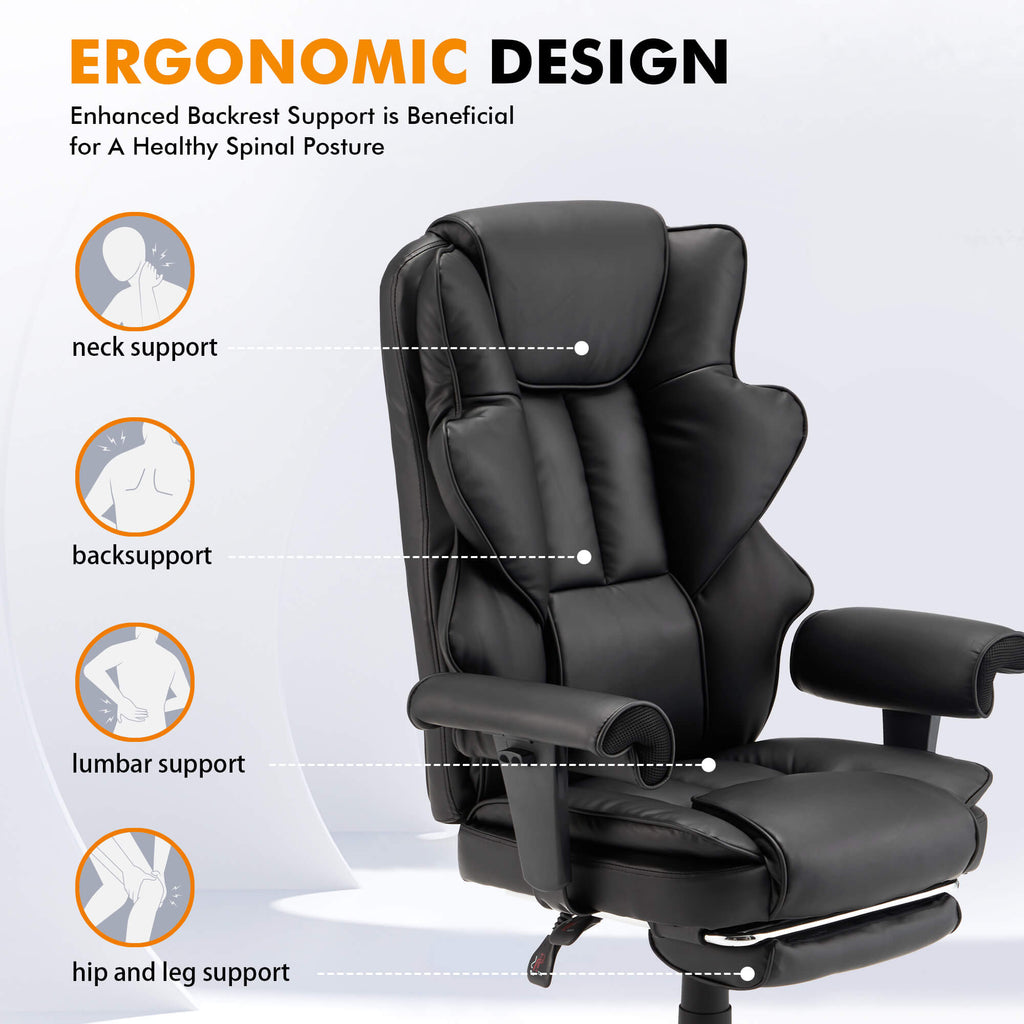 6-Point Massage Heat Ergonomic Reclining Office Chair with Footrest Gr
