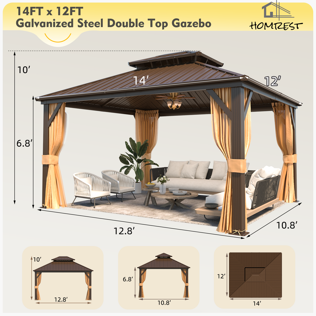 12x14 Gazebo | Strong Metal Roof & Spacious Design ¨C Homrest