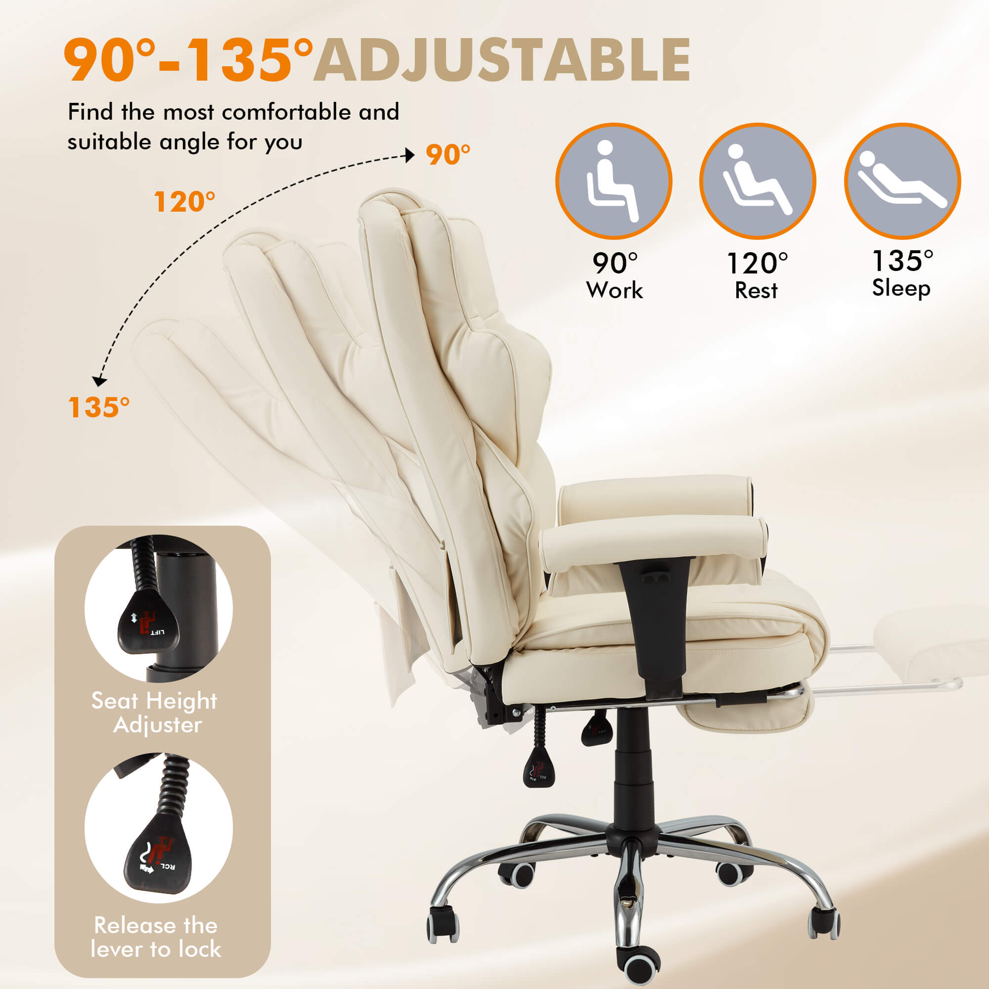 Homrest 6-Point Massage Heat Ergonomic Reclining Office Chair with Foo