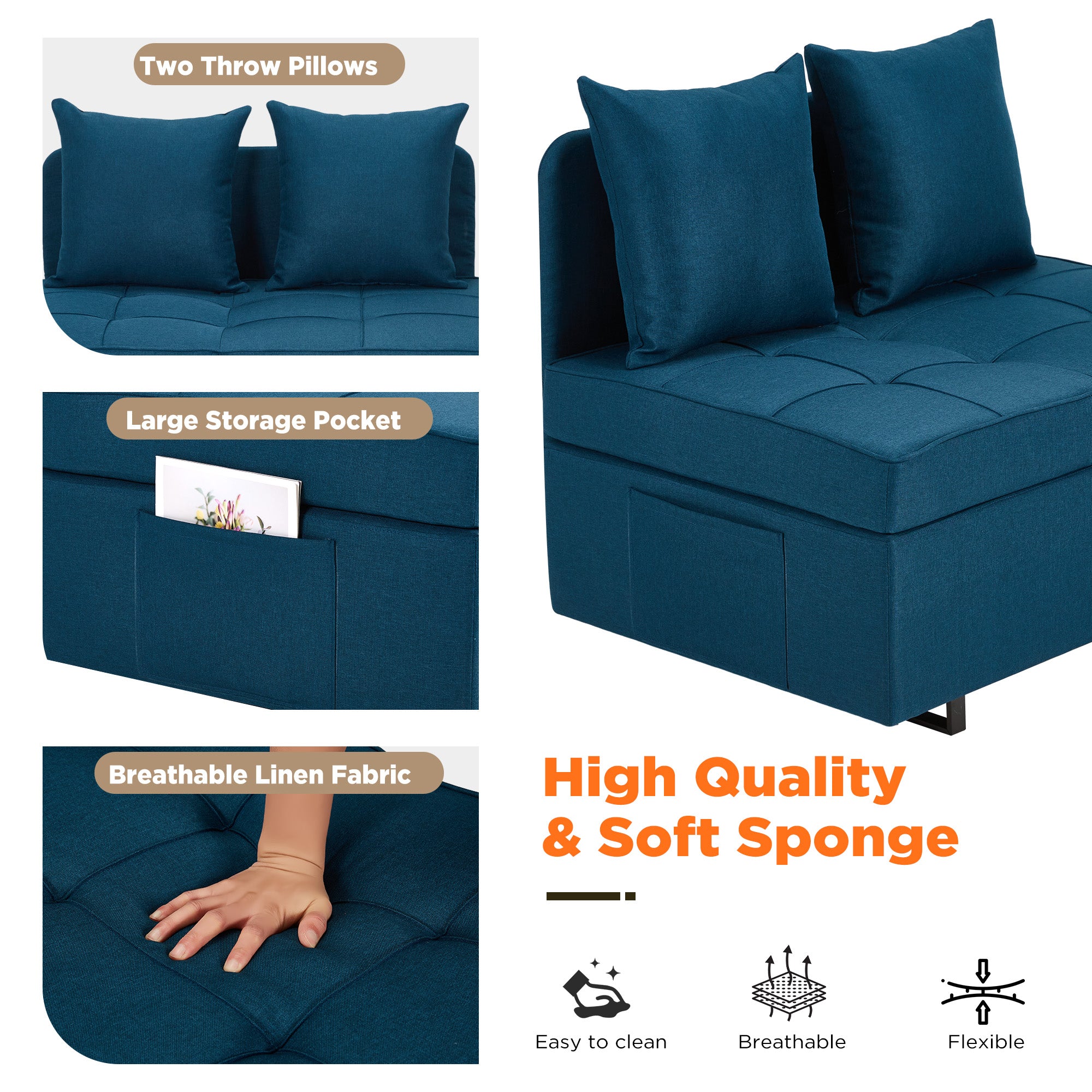 HOMREST 3 IN 1 Futon Sofa Bed Convertible Recliner Lounge for Living R
