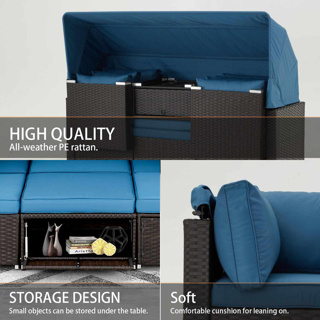 HOMREST 6 Pcs Outdoor Sectional Sofa Daybed w/ Canopy