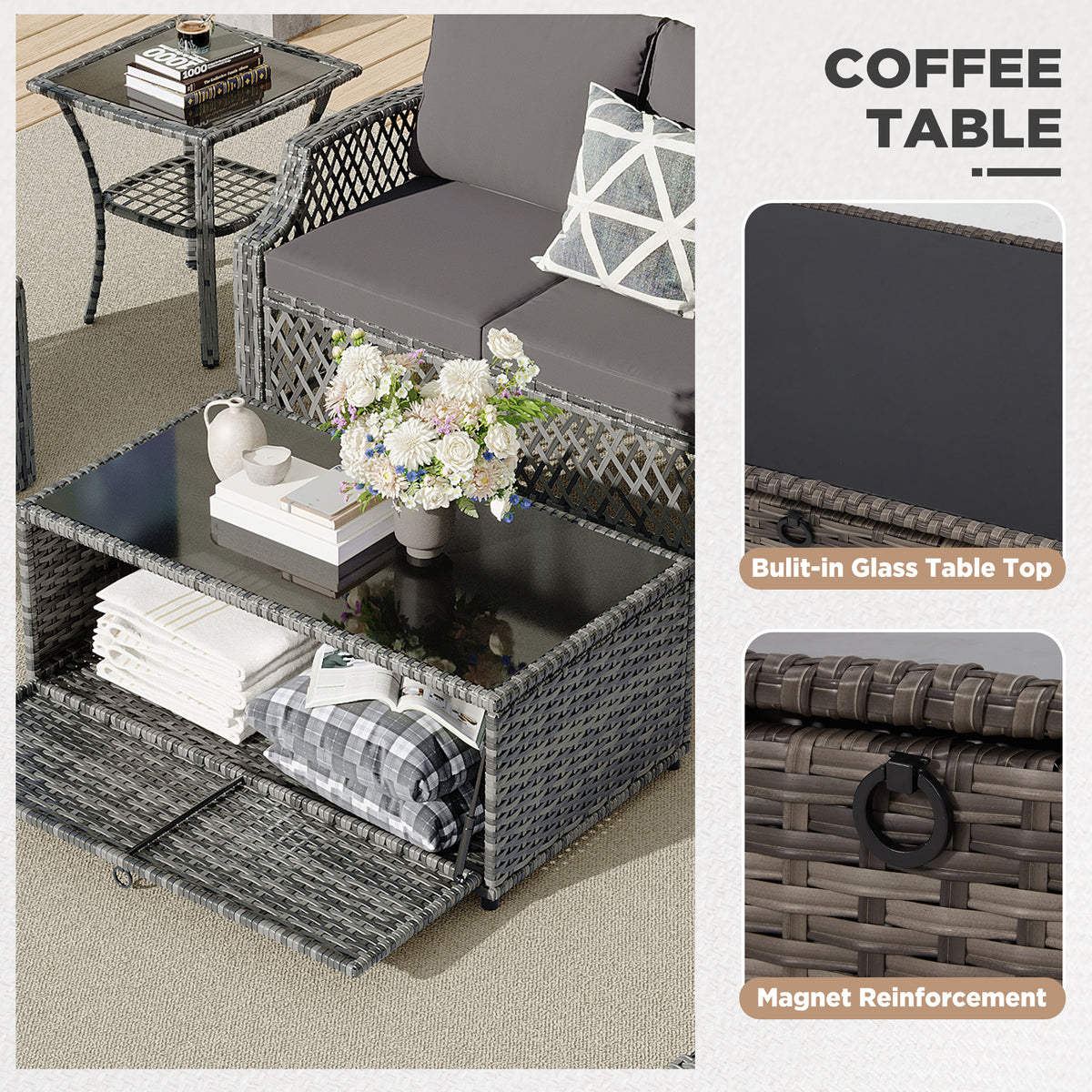 HOMREST 7 Piece Patio Furniture Set, Rattan Outdoor Sectional for Deck