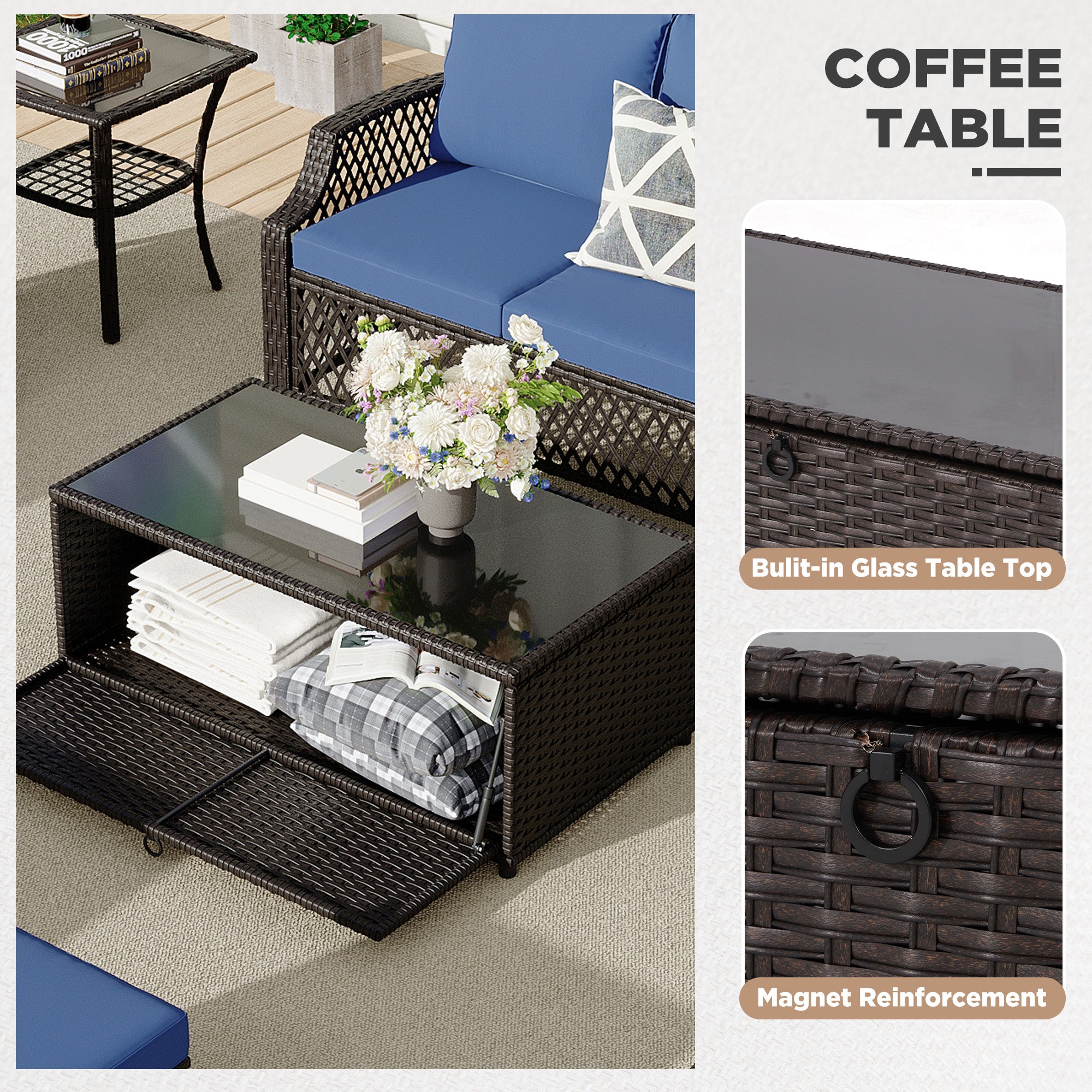 HOMREST 7 Piece Patio Furniture Set, Rattan Outdoor Sectional for Deck