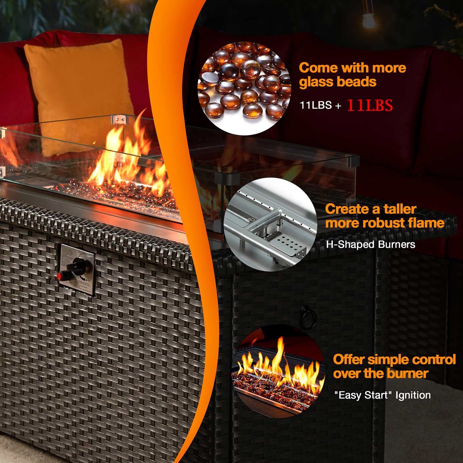 Homrest 44" Patio Propane Fire Pit Table, 50000 BTU Auto-Ignition, Bla