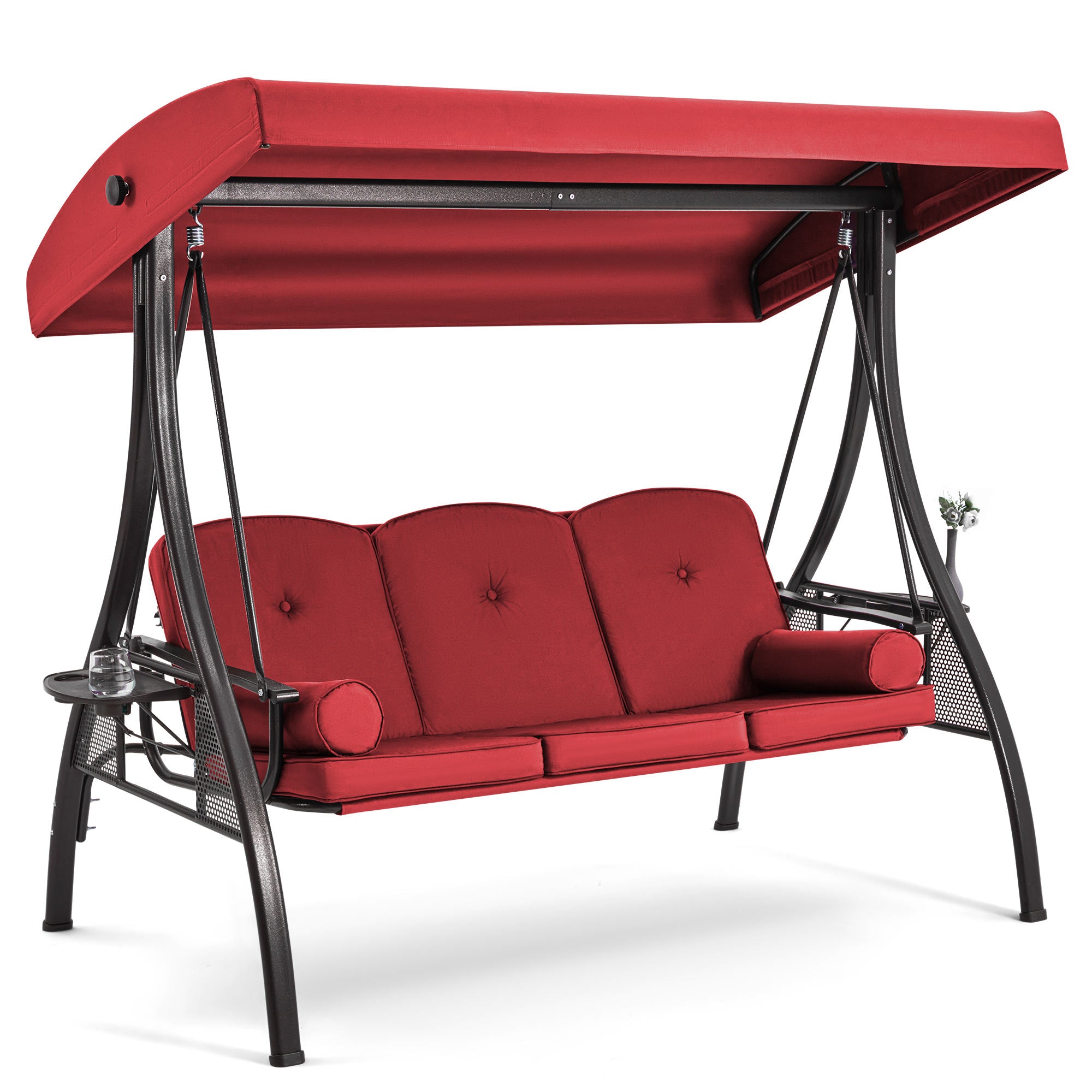 Homrest 3-Seat Outdoor Porch Swing with Canopy and Backrest