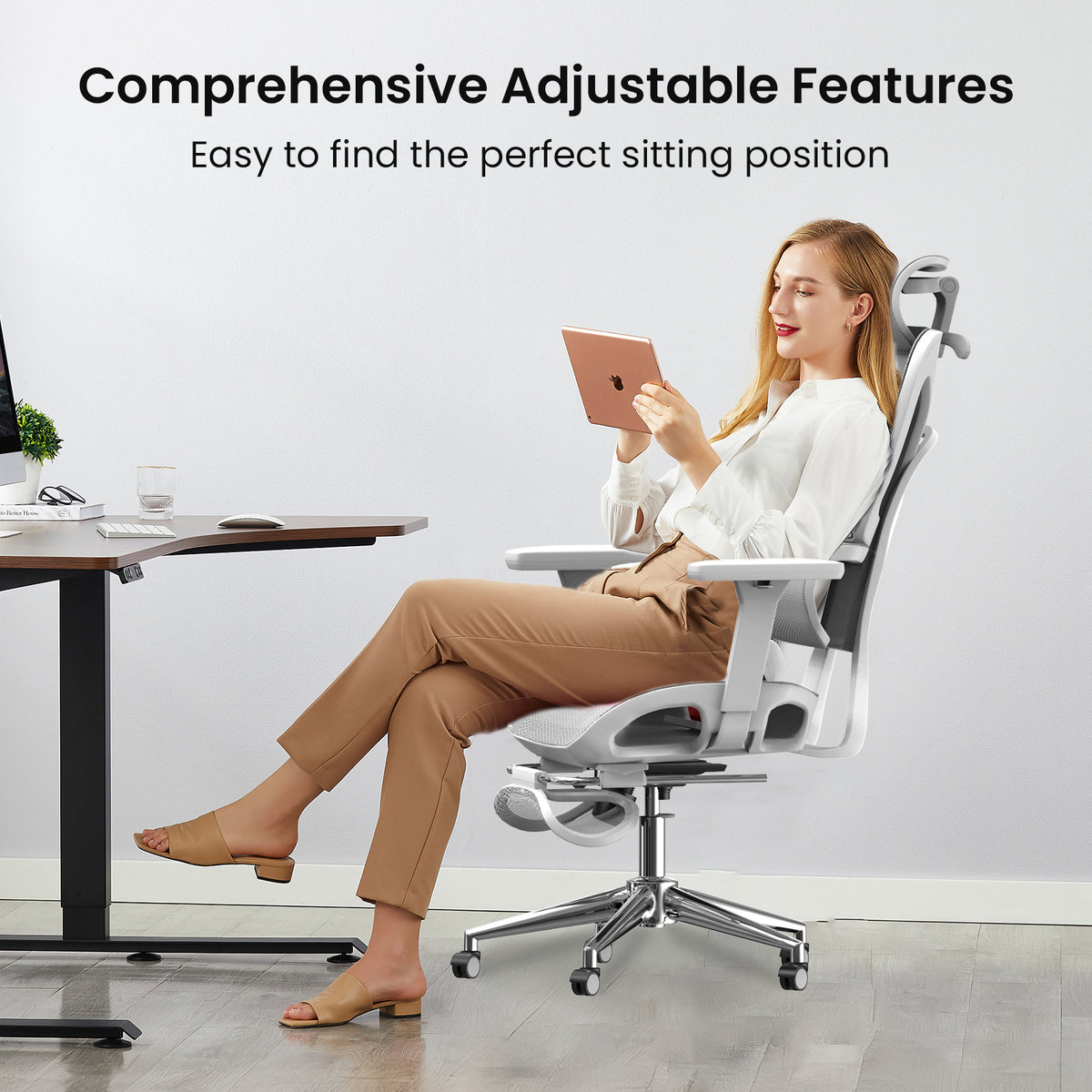 HOMREST Ergonomic Office Chair with 3D Adjustable Headrest & 4D Arms