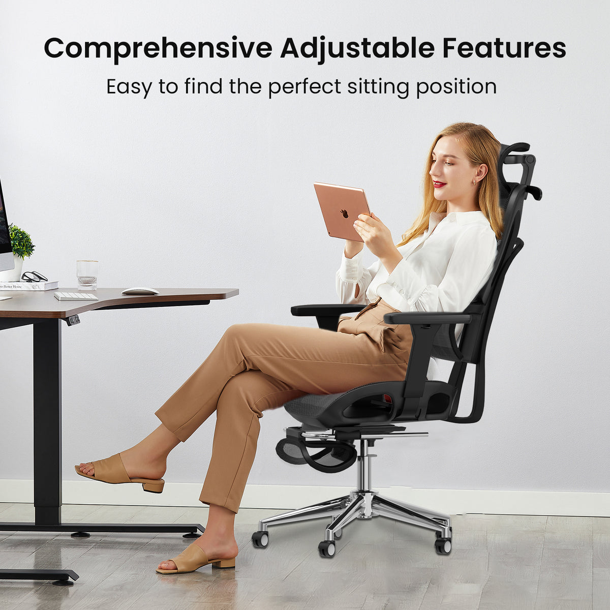 HOMREST Ergonomic Office Chair with 3D Adjustable Headrest & 4D Arms
