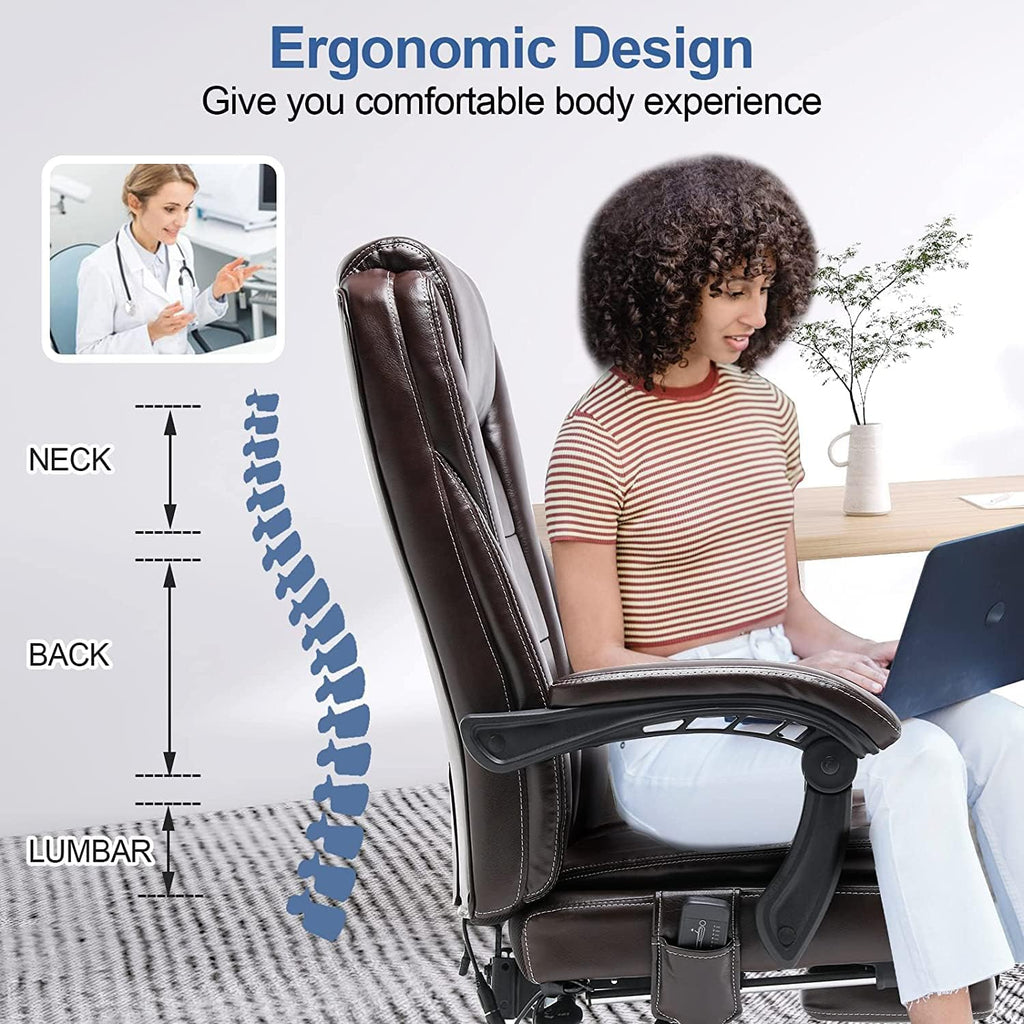 Ergonomic Massage and Heated Executive Office Chair Brown