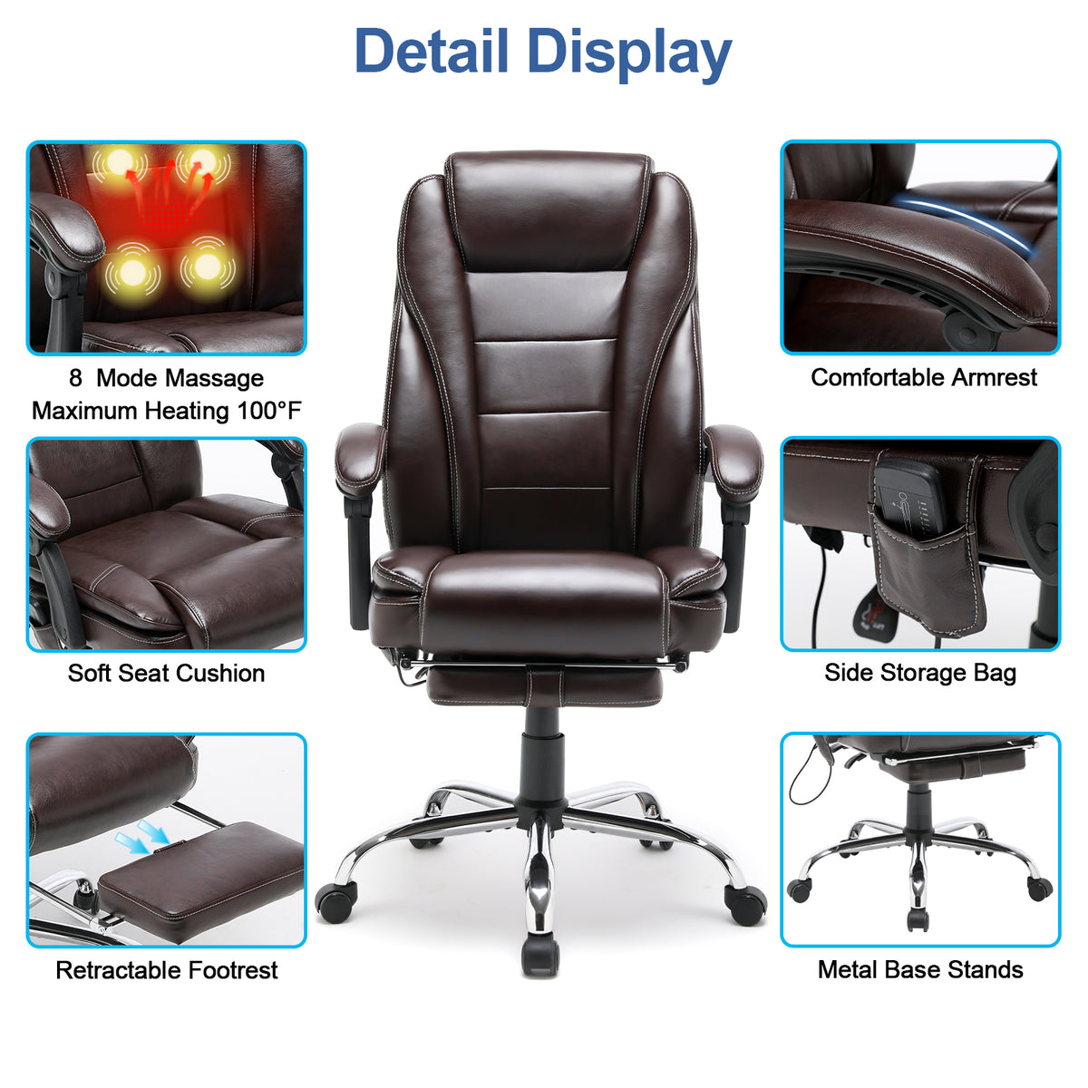 Ergonomic Massage and Heated Executive Office Chair Brown