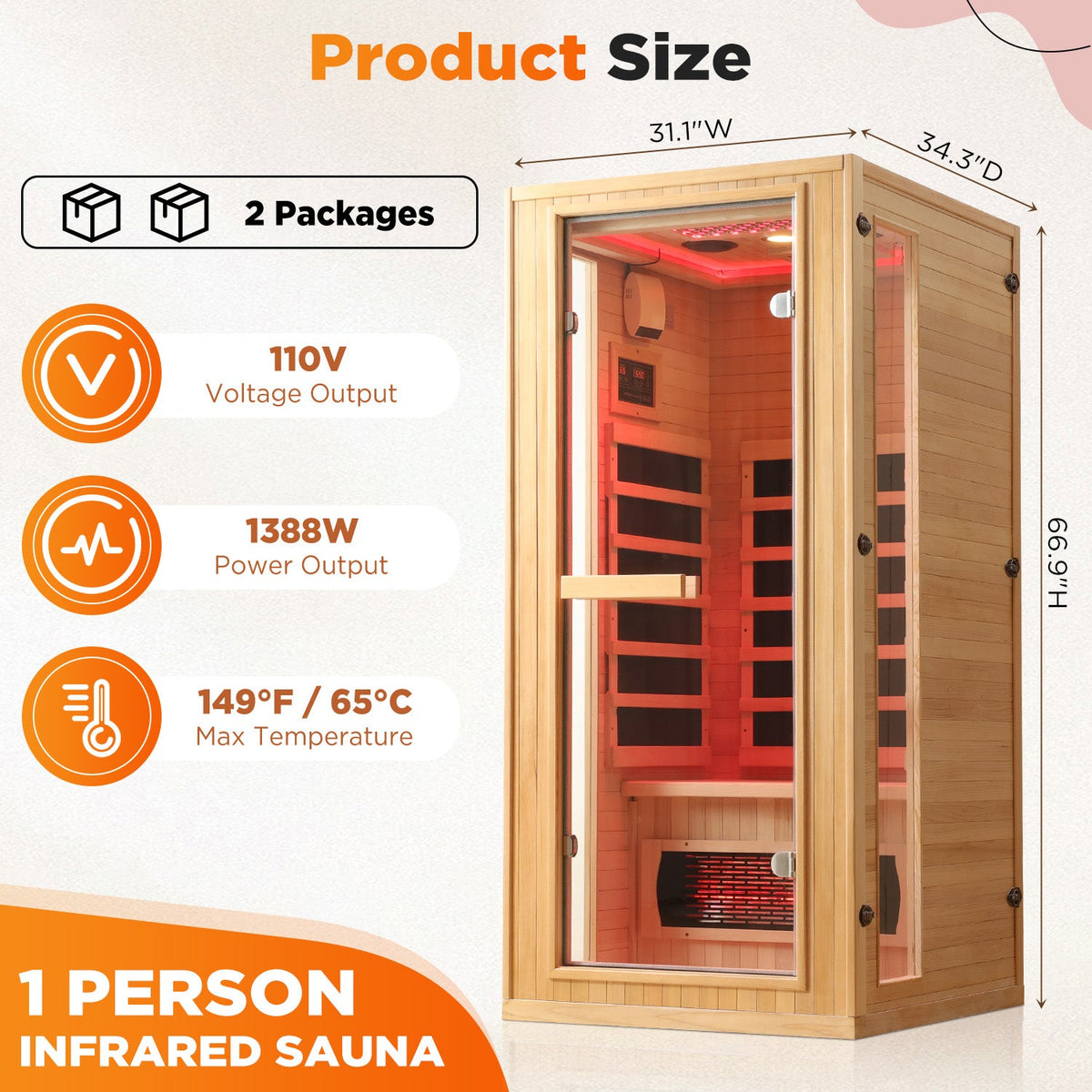 One Person Infrared Sauna Indoor | Efficient & Relaxing Heat - HOMREST