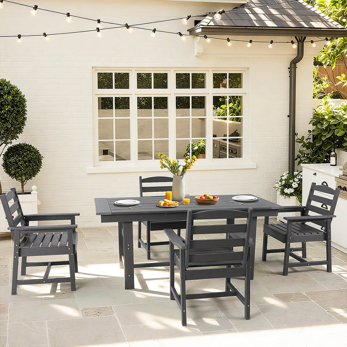 HOMREST HDPE Outdoor Patio Dining Table With Umbrella Hole, Gray