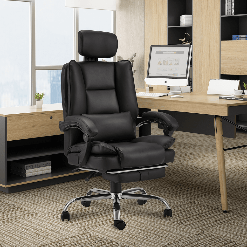 Executive Reclining Adjustable Headrest Office Chair with Footrest Bla