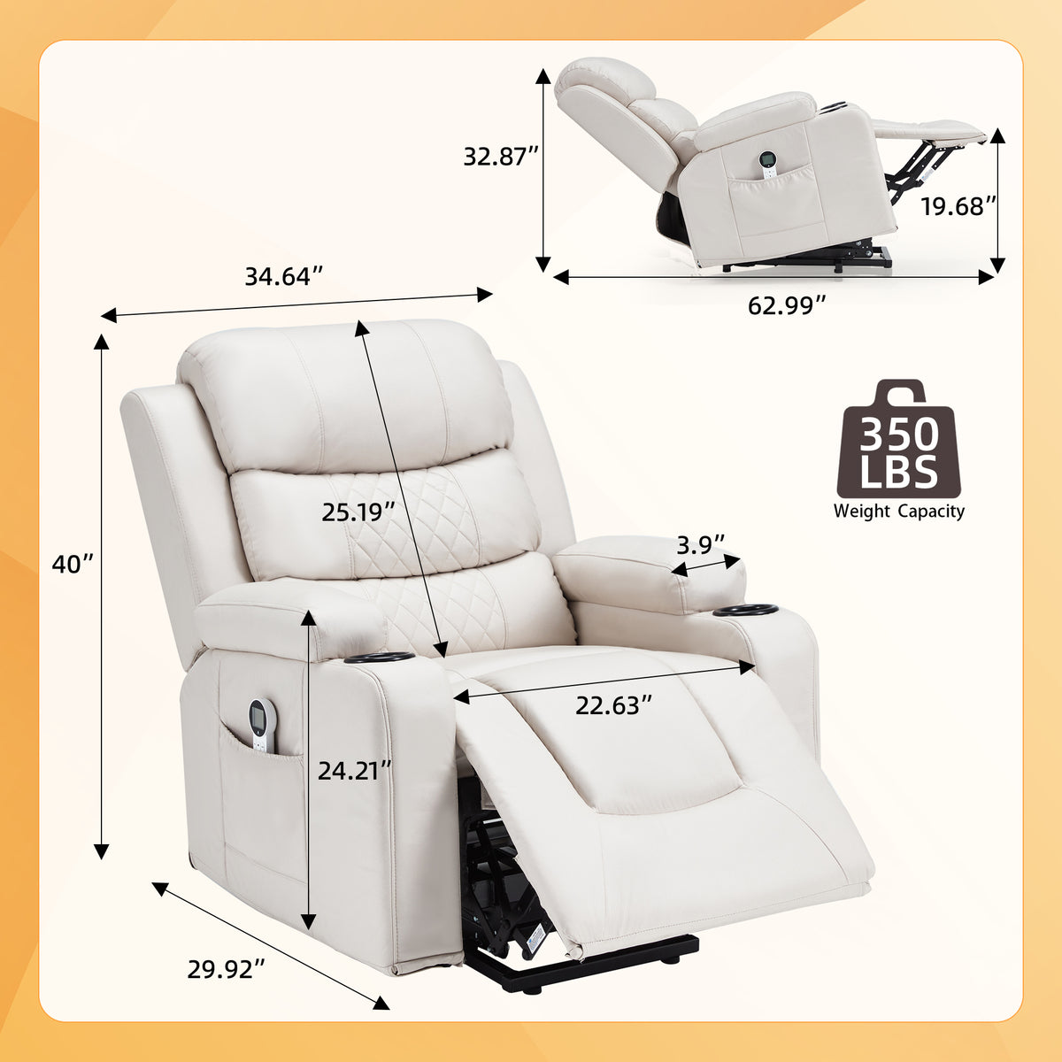 Homrest Power Lift Recliner Chair with Heated Massage, Brown