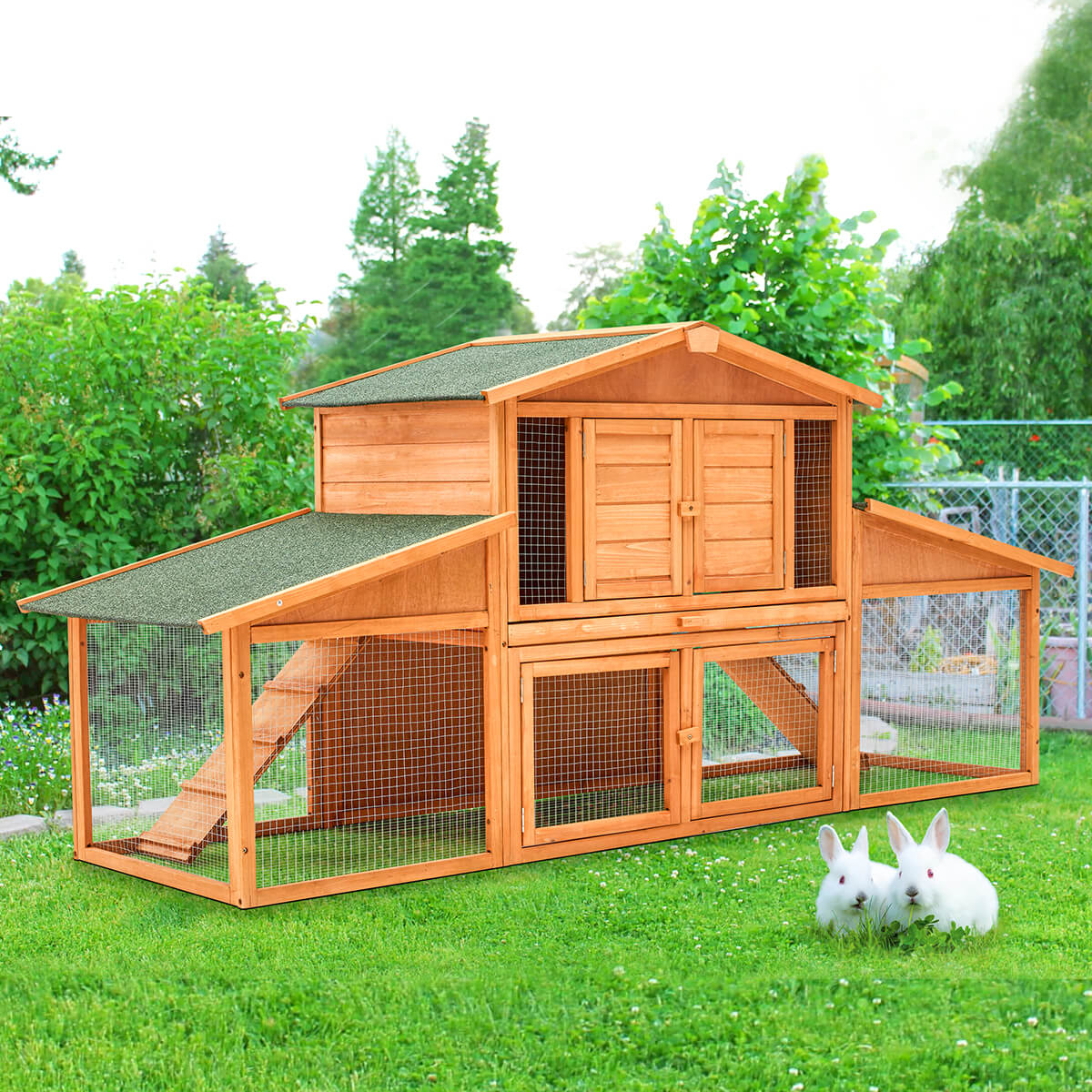 HOMREST 89" Outdoors Wooden Two-layers Rabbit Hutch