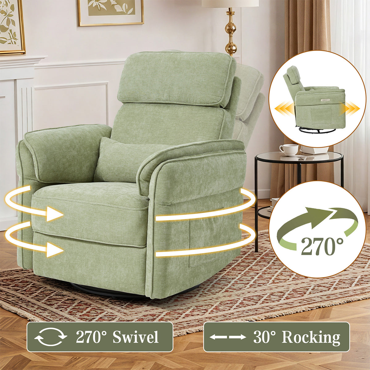 HOMREST Power Swivel Rocking Recliner Chair with Adjustable Headrest a