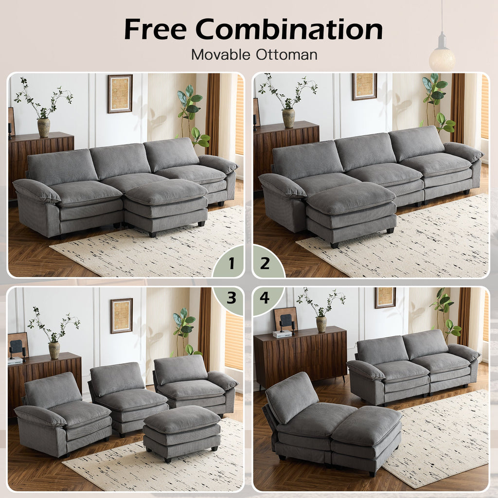 120.8 Inch Grey Sectional Sofa with Ottoman| Comfortable & Affordable ...