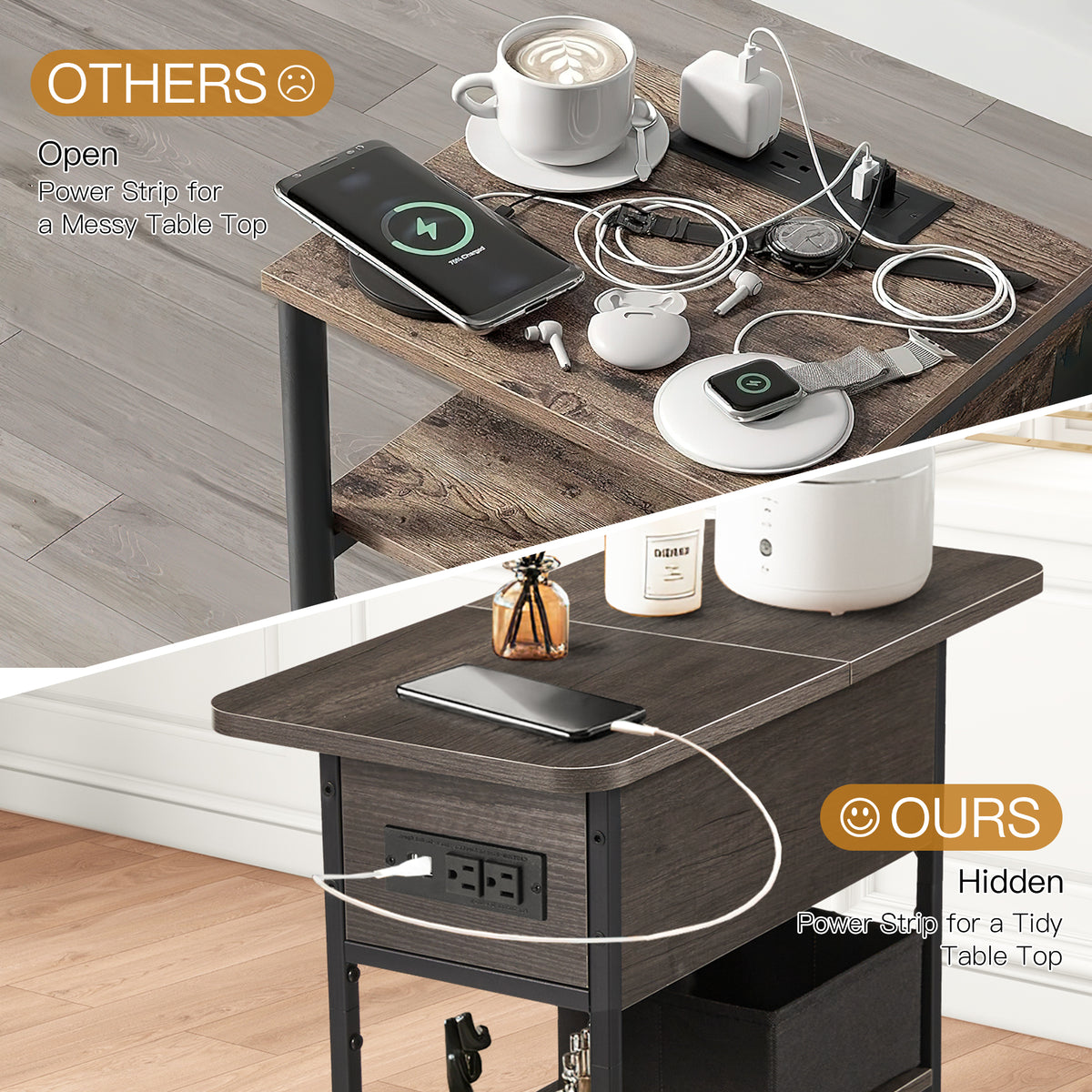 HOMREST Multi-Functional Flip Side Table, 360° Swivel Wheels & Storage
