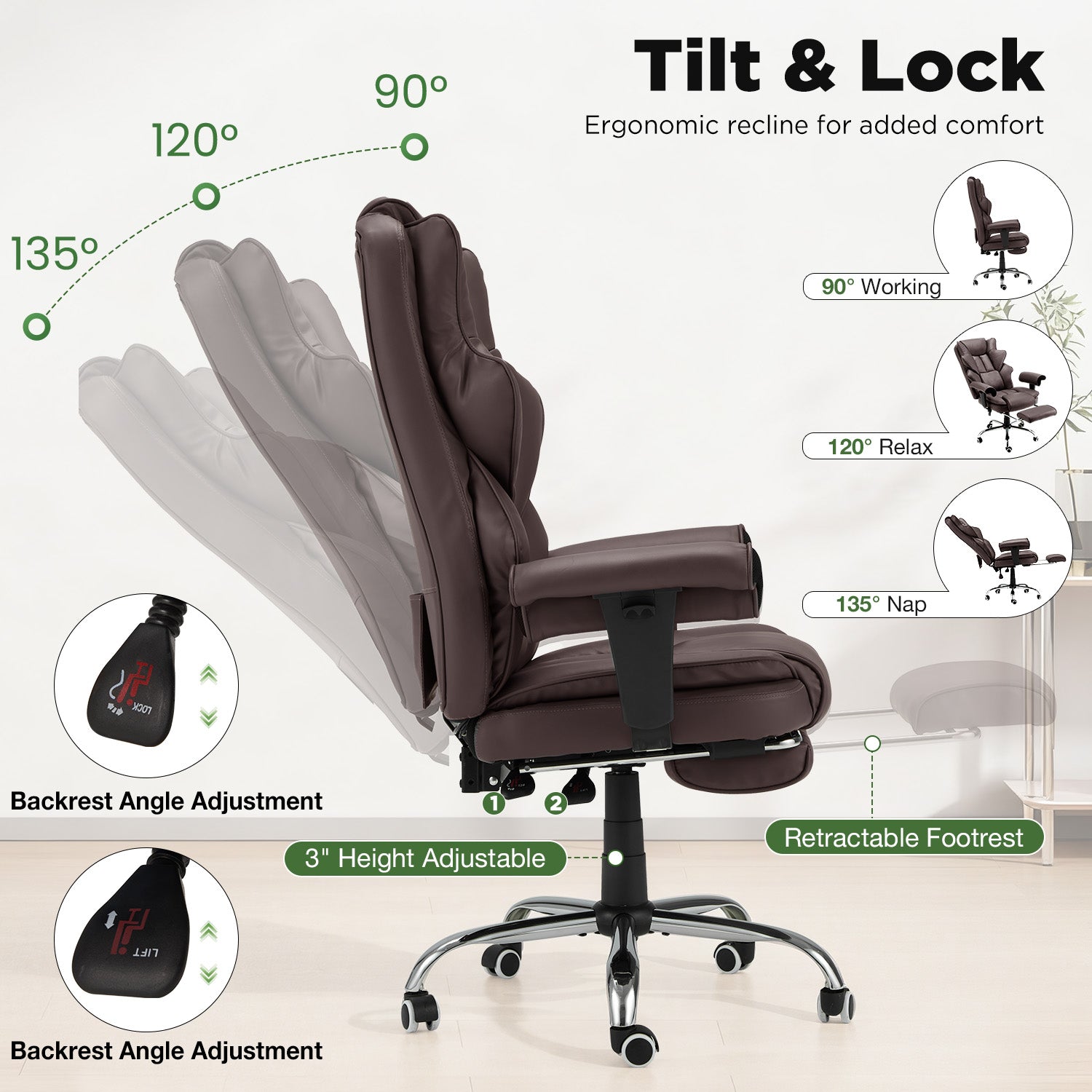 Reclining Office Chair with Footrest | Heat & Massage Comfort - Homrest