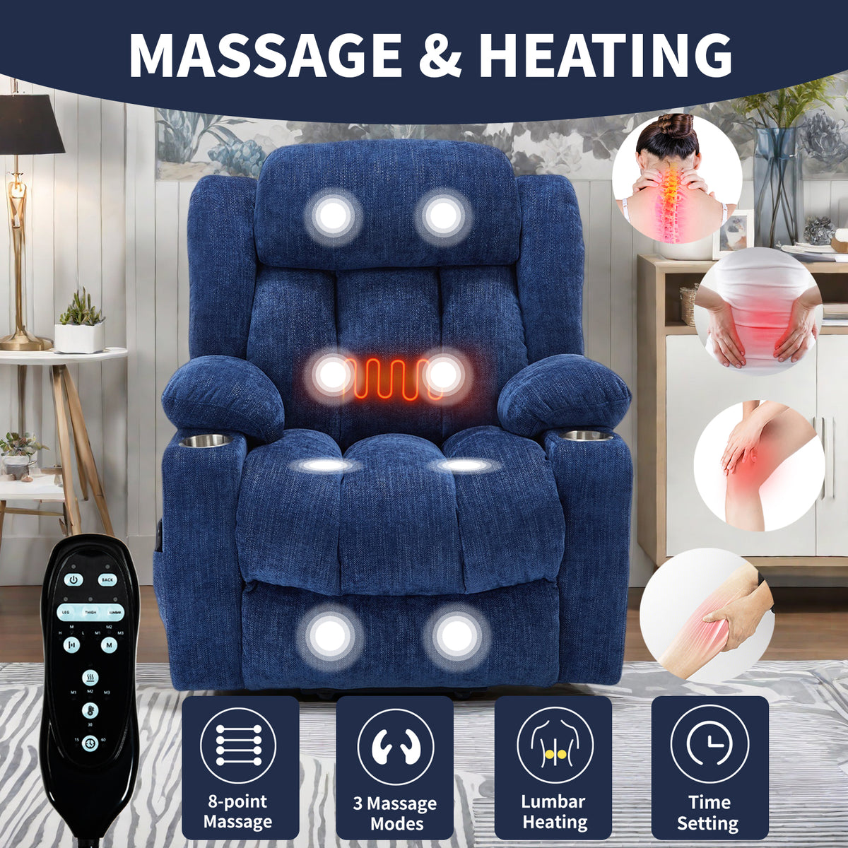 Homrest Premium Electric Recliner Chair with 8-Point Massage & Heating
