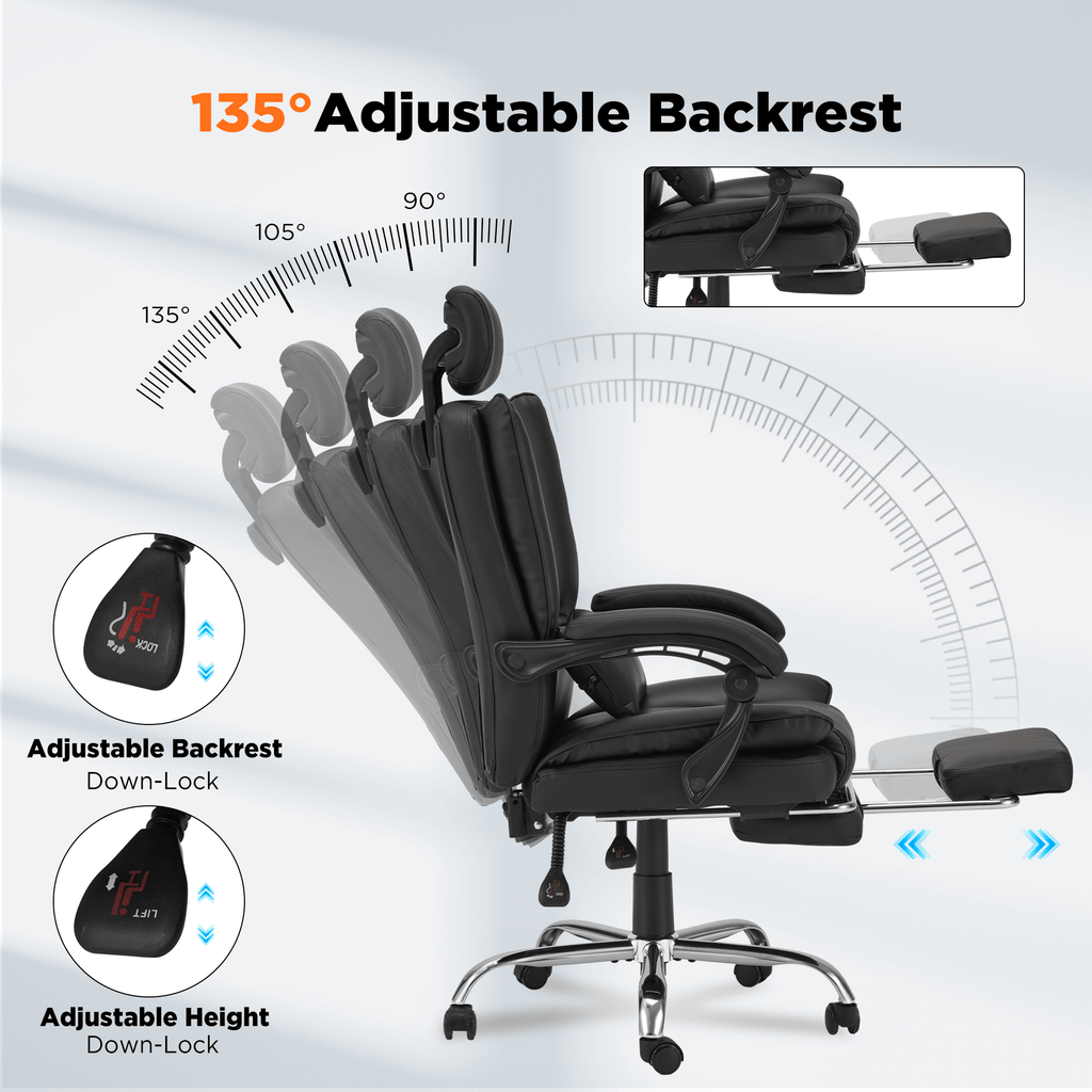 Executive Reclining Adjustable Headrest Office Chair with Footrest Bla