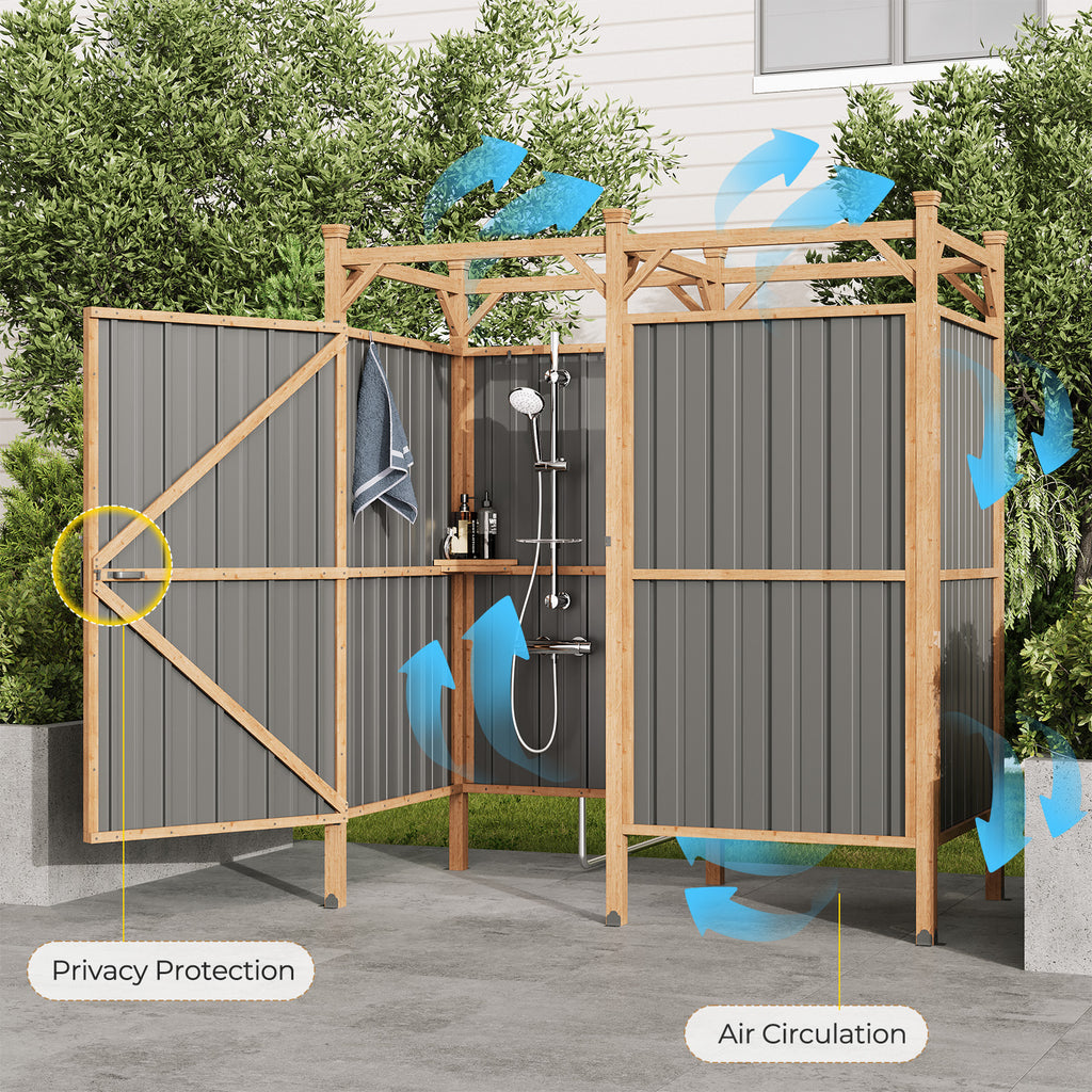 HOMREST Outdoor Shower Enclosure with Lockable Door, Weatherproof Outd