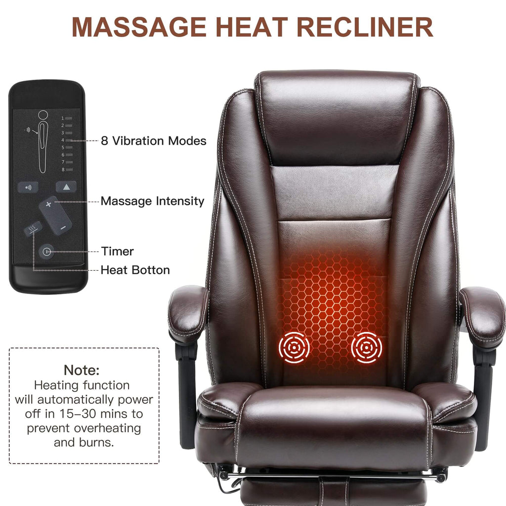 Ergonomic Massage and Heated Executive Office Chair Brown