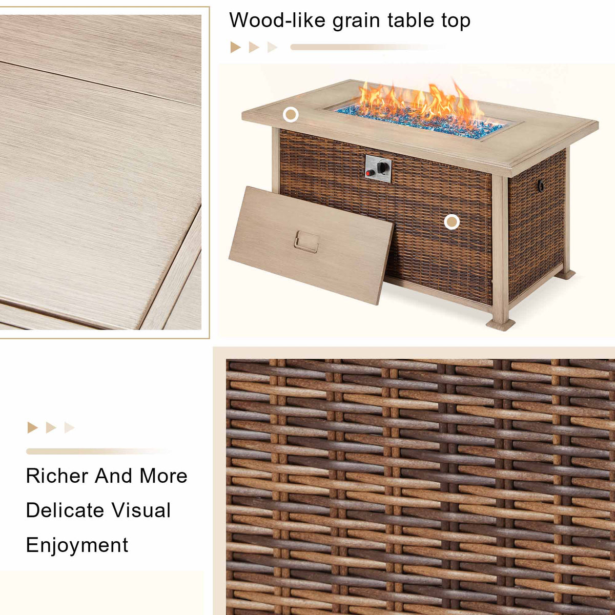 Homrest 44in Fire Pit Table 50,000 BTU Propane Fire Pit