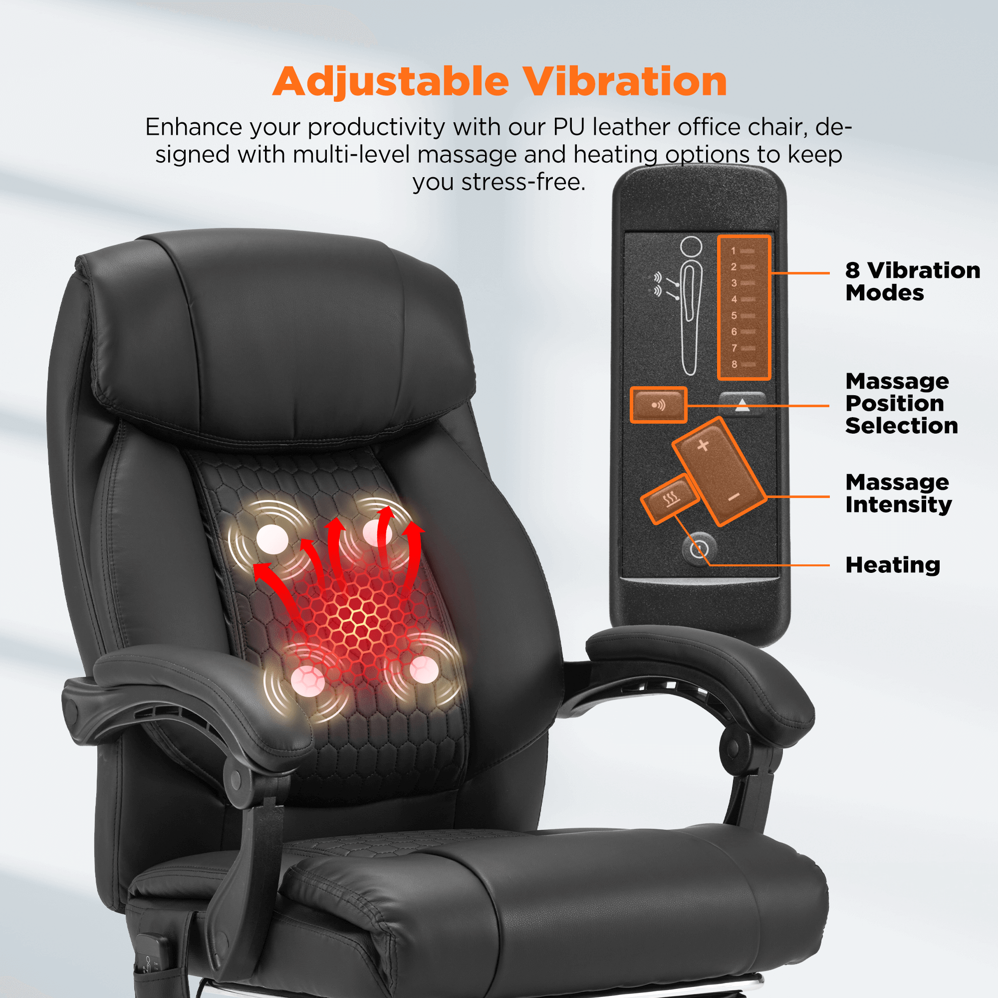 Executive Reclining Heated Massage Office Chair with Footrest Black