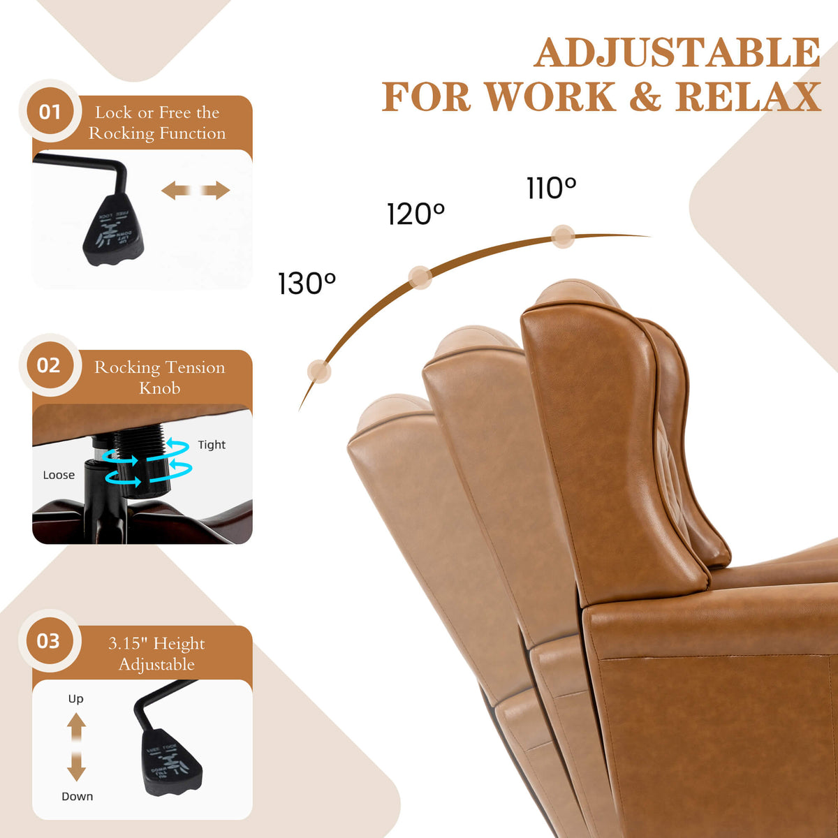 Homrest Executive Wingback Office Chair – Brown PU Leather High Back D