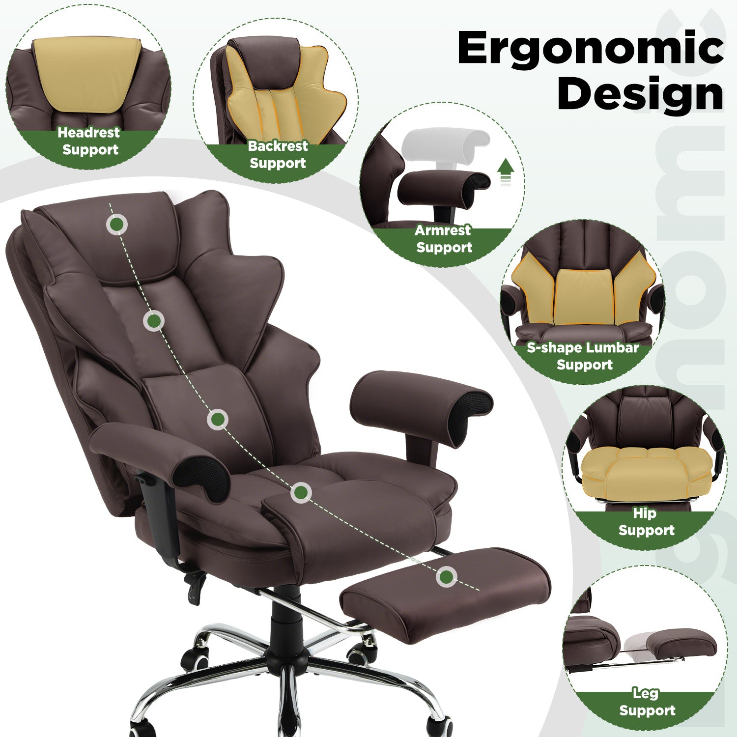 Reclining Office Chair with Footrest | Heat & Massage Comfort - Homrest