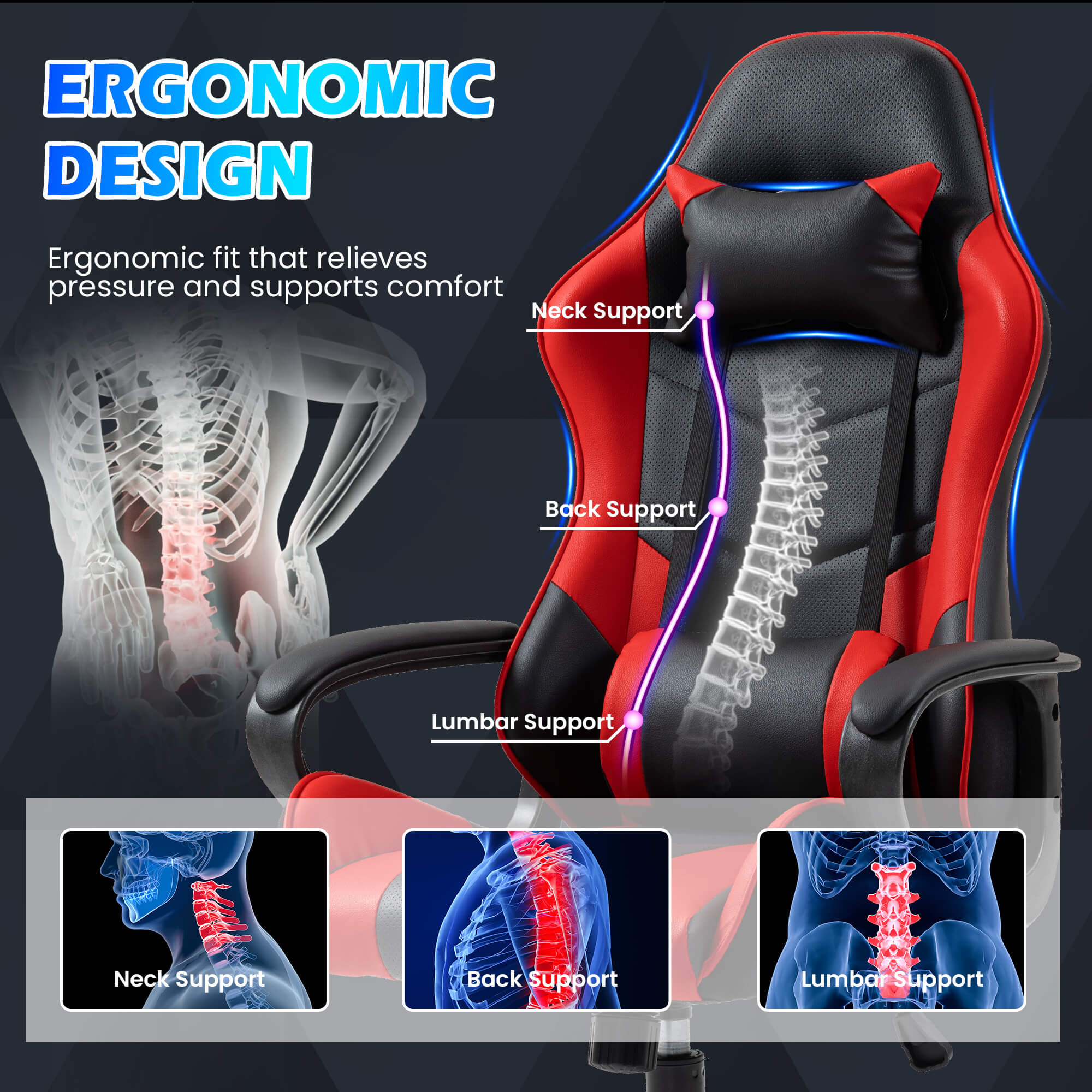 HOMREST Gaming Chair, Ergonomic Computer Gamer Chair with Massage Lumb