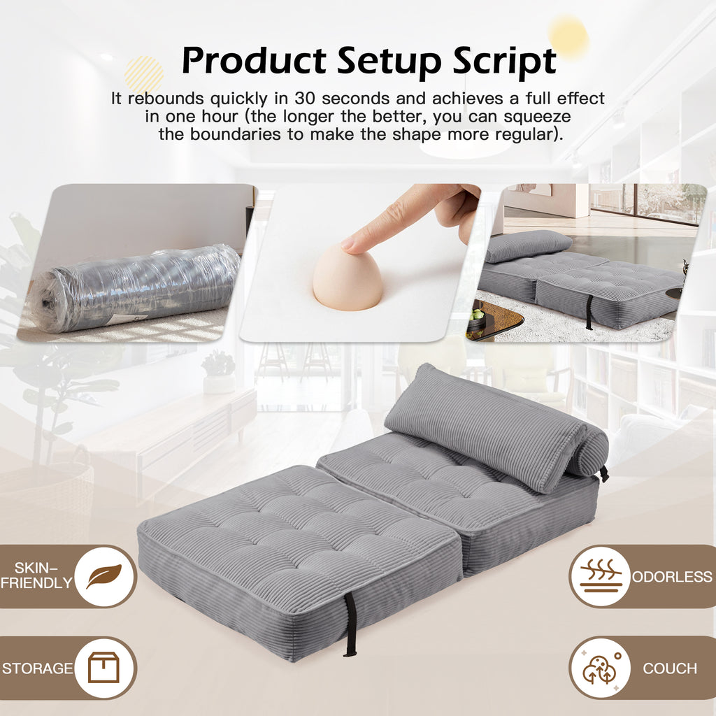 HOMREST Folding Out Chair Bed, Convertible Sofa Bed with 2 Pillows, Gr