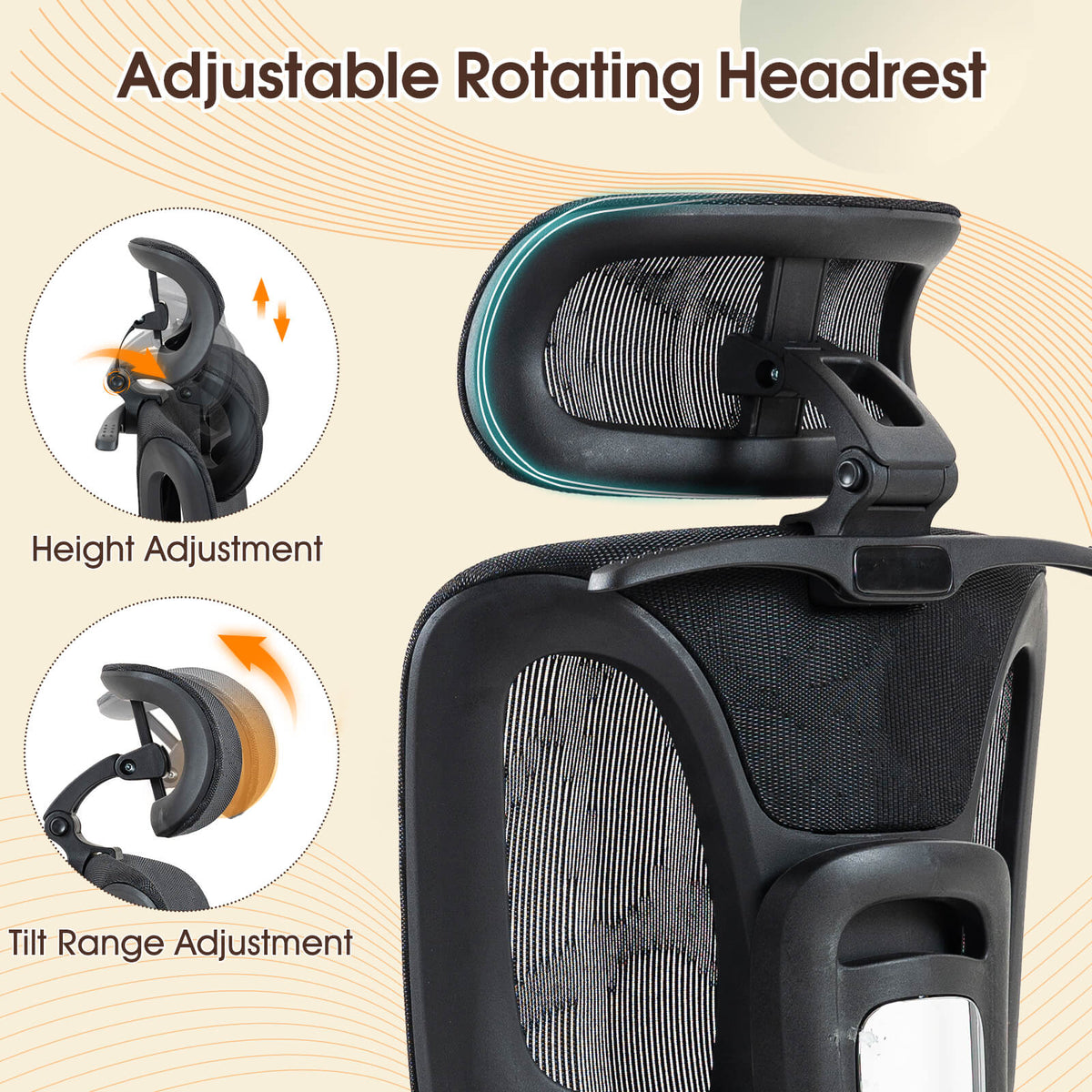 Homrest Ergonomic Mesh Office Chair with Adjustable Lumbar & Headrest