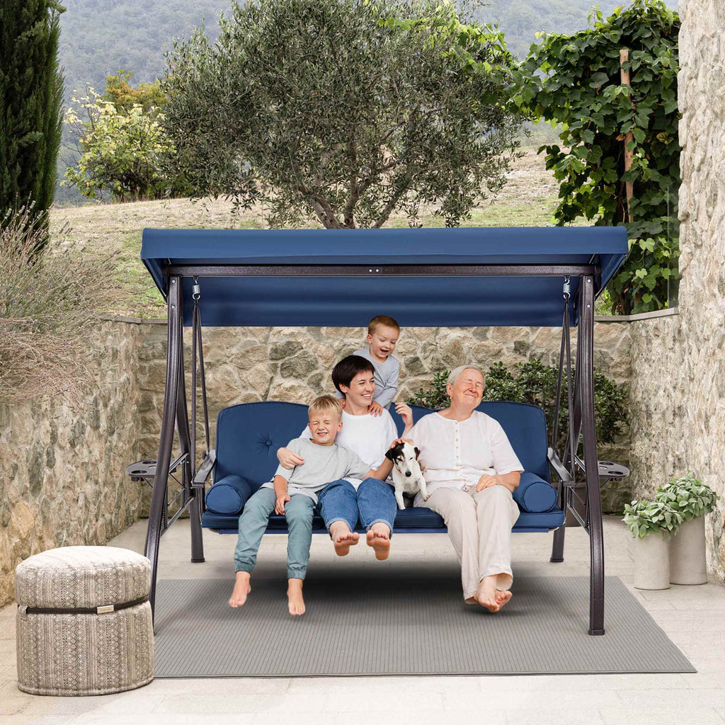 Homrest 3-Seat outdoor porch Swing with canopy and backrest