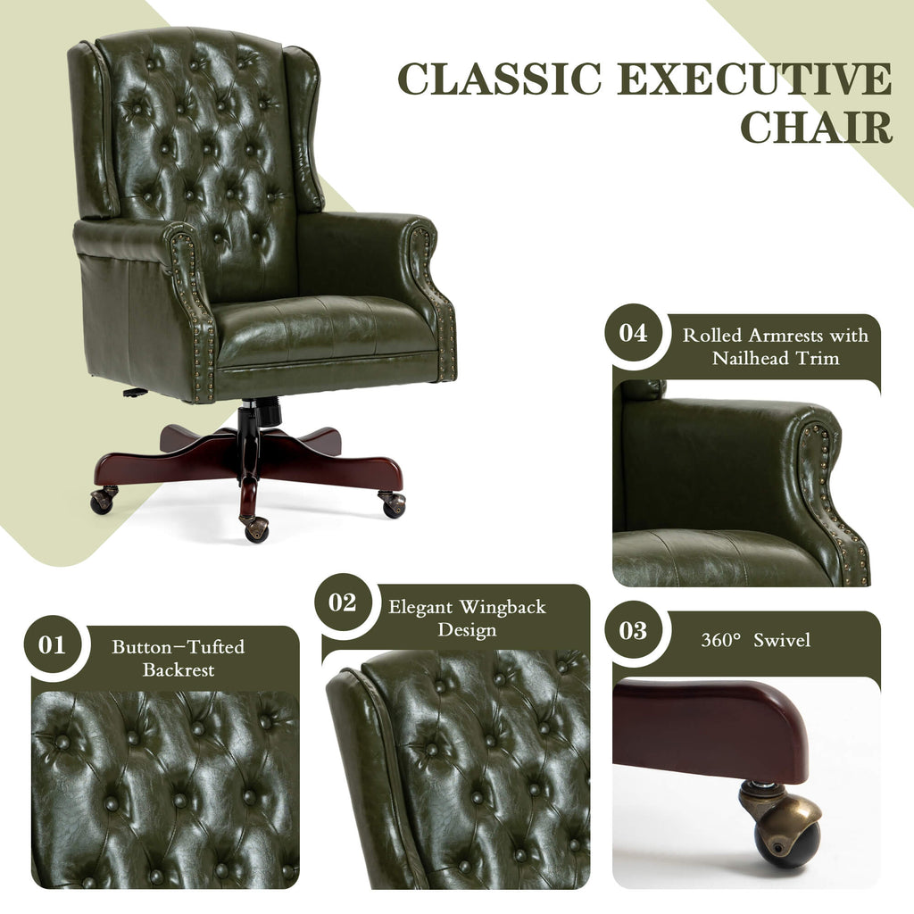 Homrest Executive Wingback Office Chair – Green PU Leather High Back D