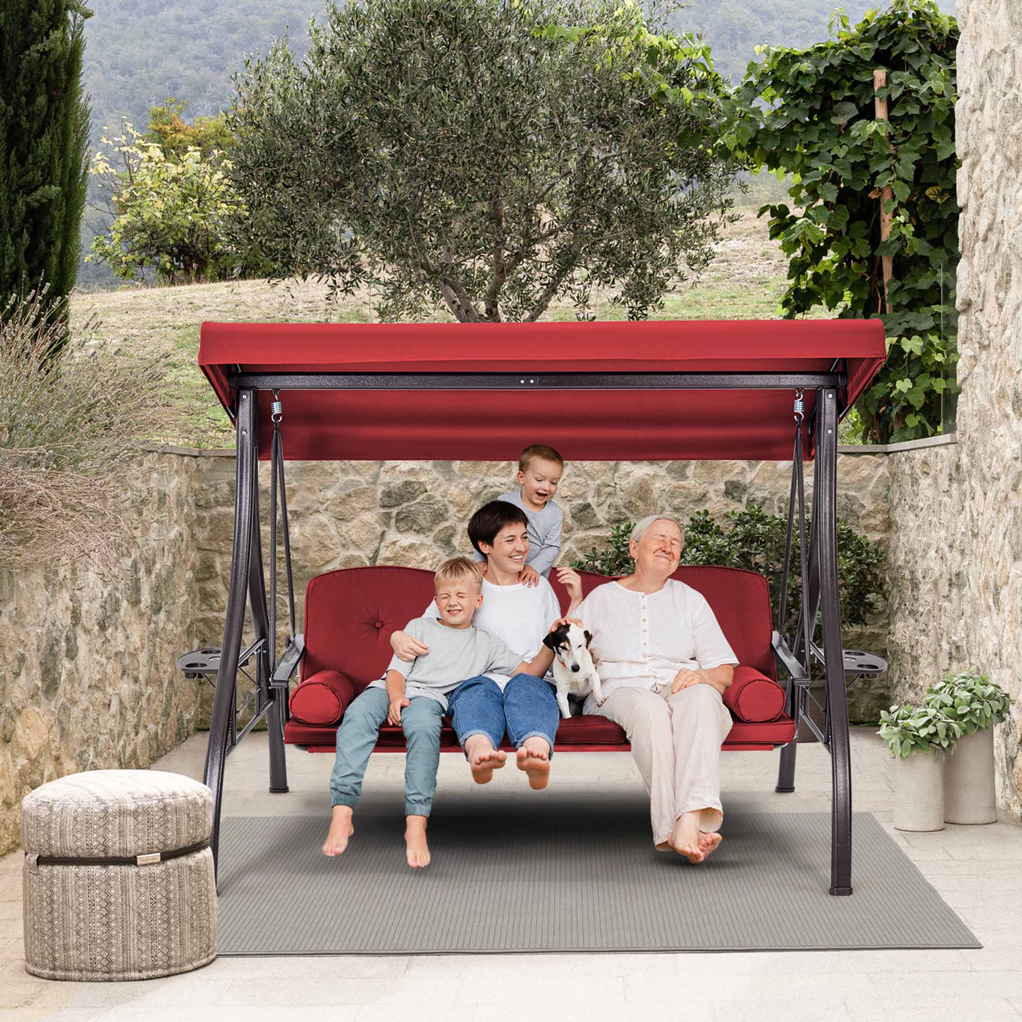 Homrest 3-Seat Outdoor Porch Swing with Canopy and Backrest