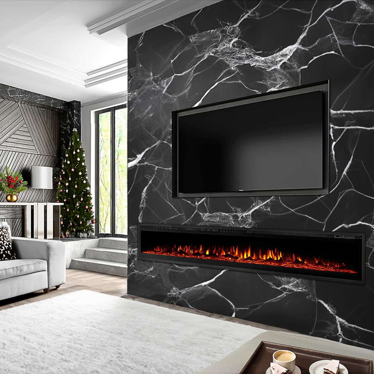 HOMREST 100 Inch Wall Mounted Electric Fireplace Inserts with Timer Re