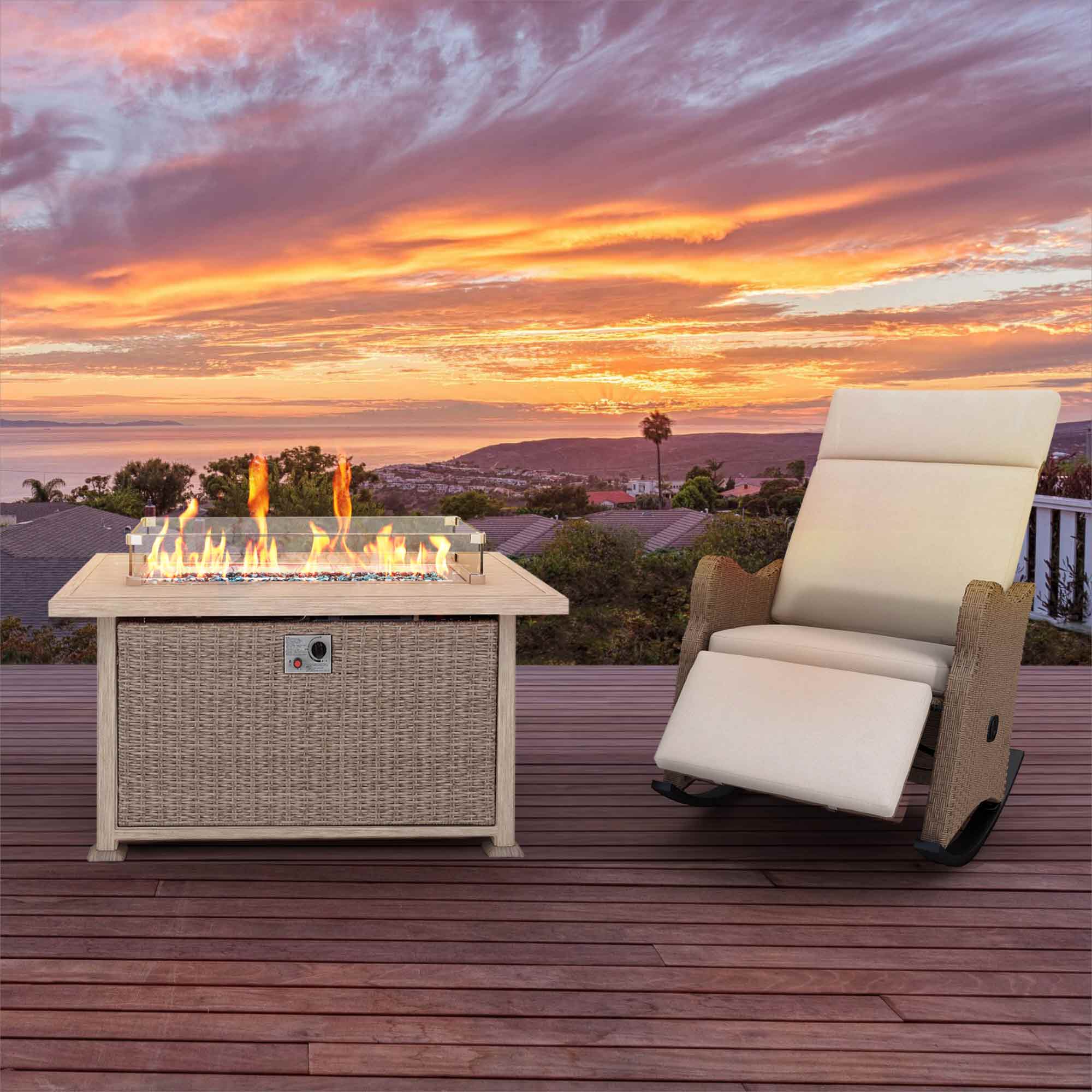 Homrest 50 in Propane Fire Pit Table w/ Glass Wind Guard