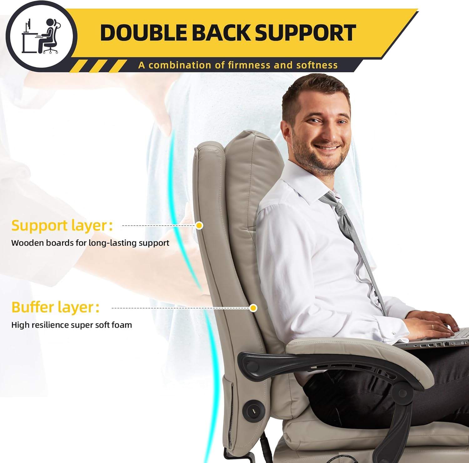 Homrest Reclining Executive Office Chair with Heat, Massage and Footre