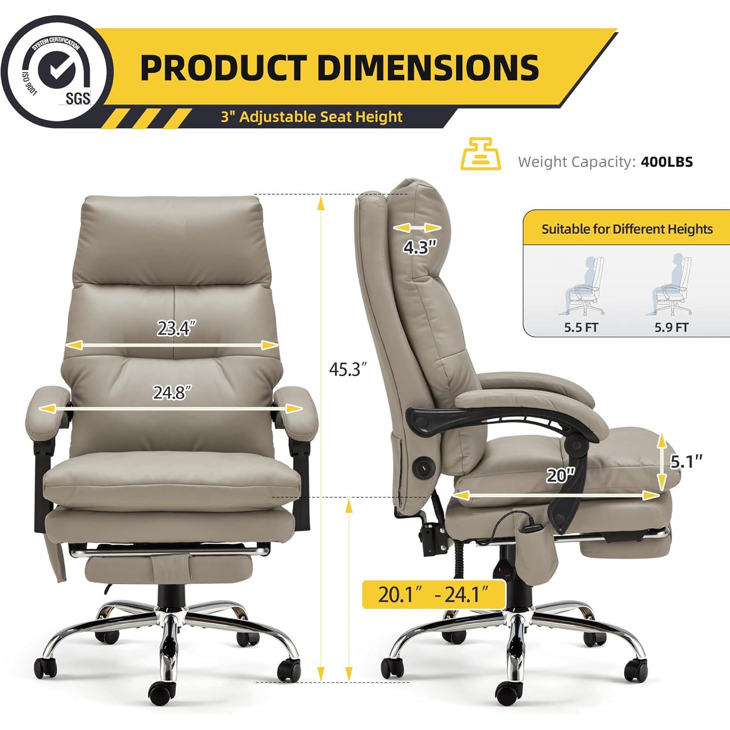 Homrest Reclining Executive Office Chair with Heat, Massage and Footre