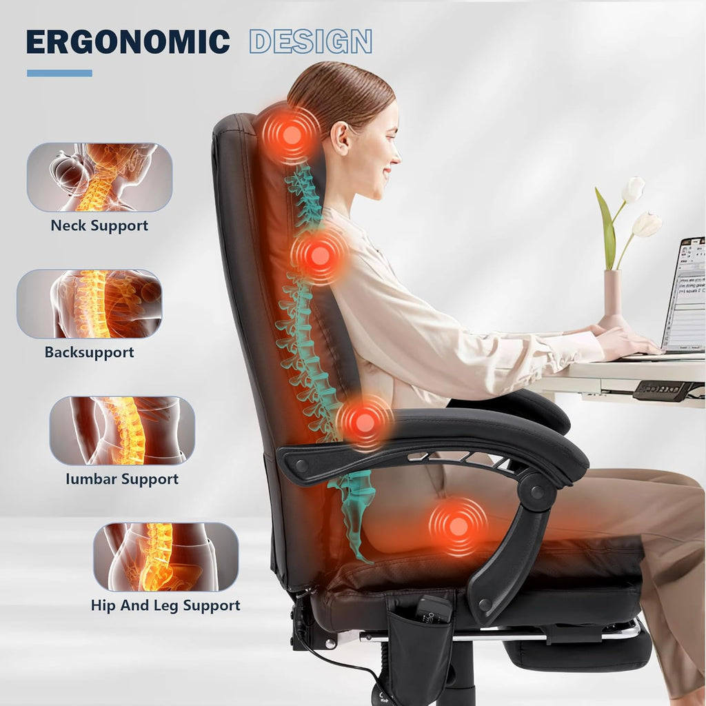 Heated Office Chair with Footrests for Total Relaxation | 6-Point Massage - HOMREST