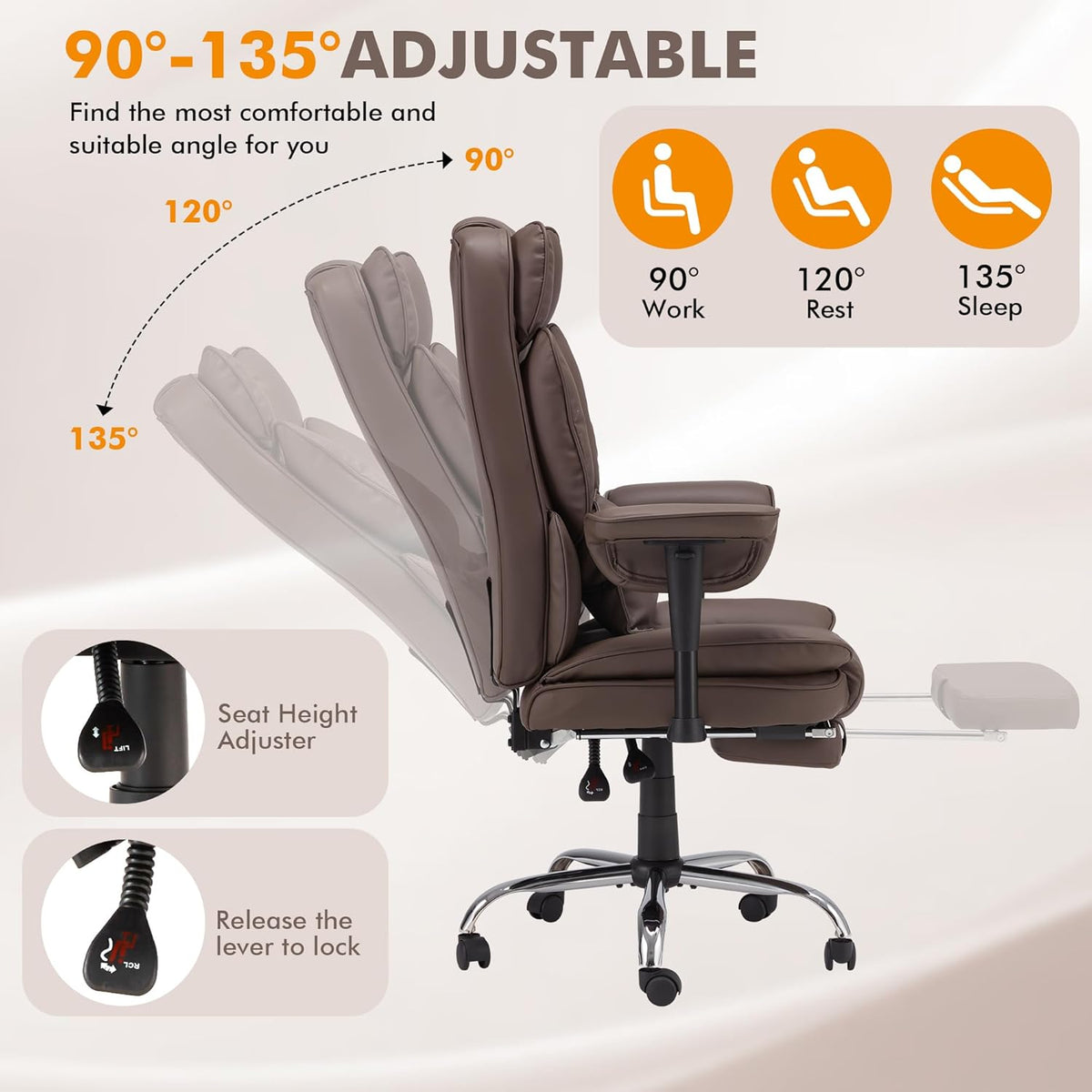Homrest Executive Office Chair with Adjustable Reclining and Retractab