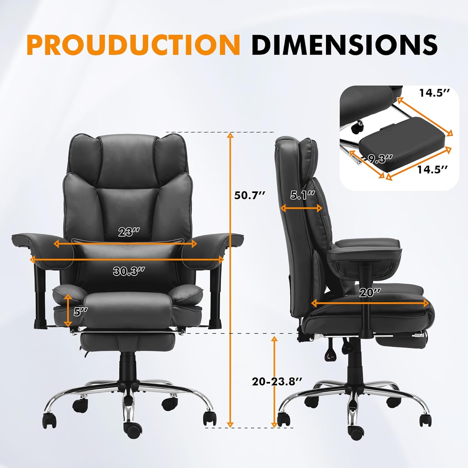 Homrest Executive Office Chair with Adjustable Reclining and Retractab