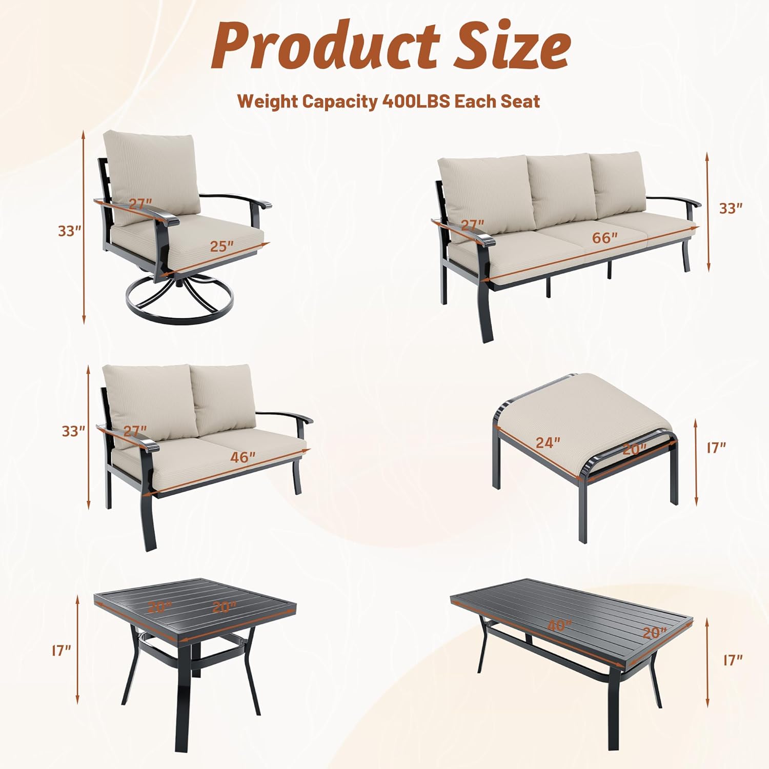HOMREST Patio Furniture Sets 6 PCS Outdoor Metal Conversation Sets wit