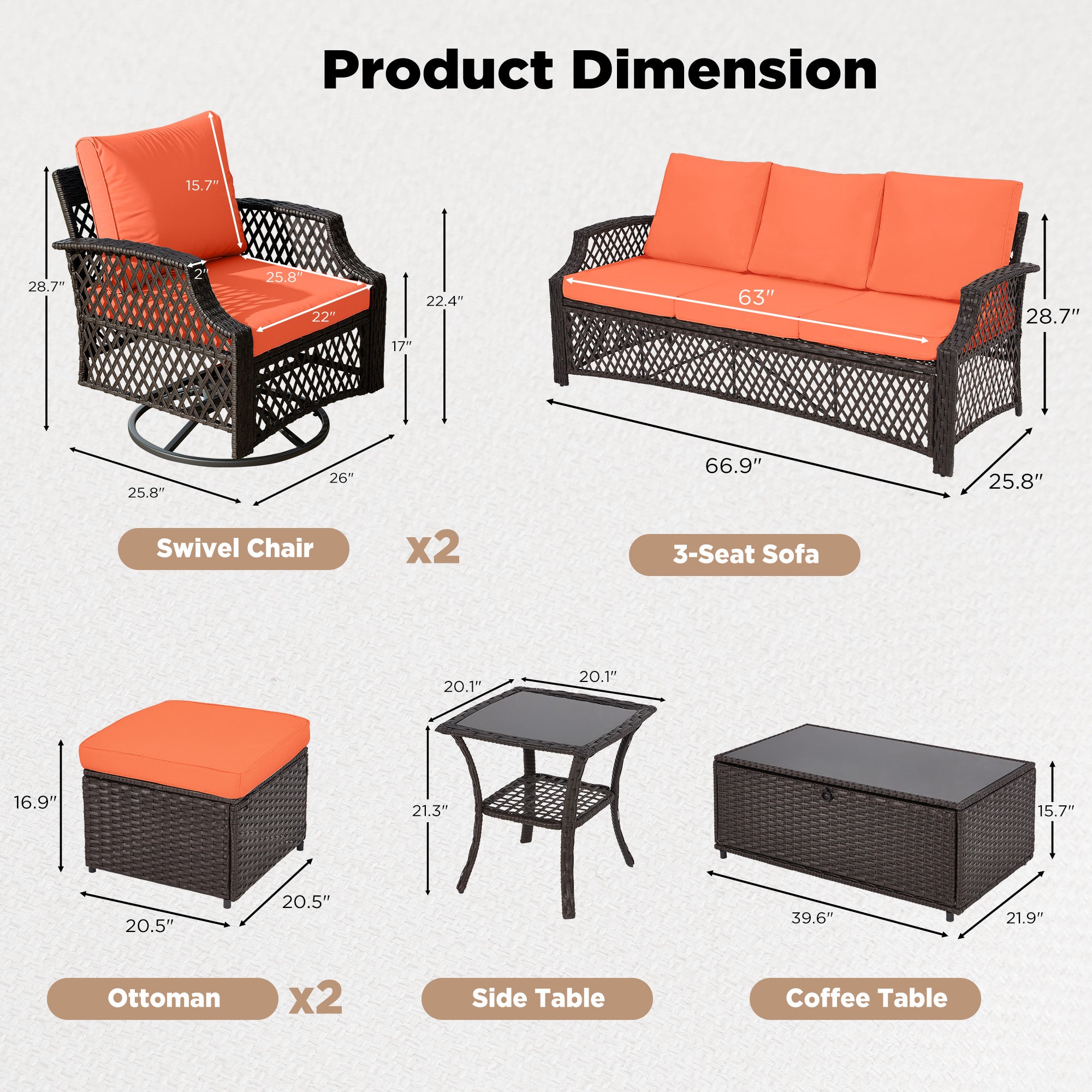 HOMREST 7 Piece Patio Furniture Set, Rattan Outdoor Sectional for Deck