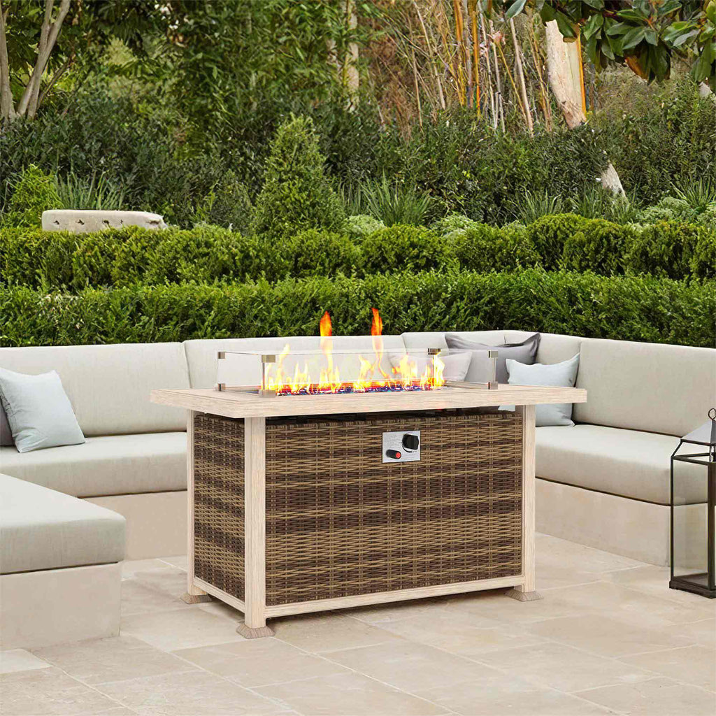 Homrest Propane Gas Fire Pit Table with Glass Wind Guard