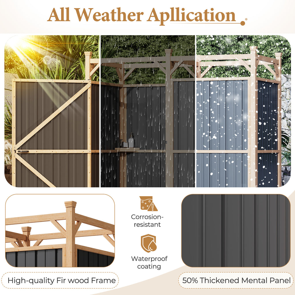 HOMREST Outdoor Shower Enclosure with Lockable Door, Weatherproof Outd