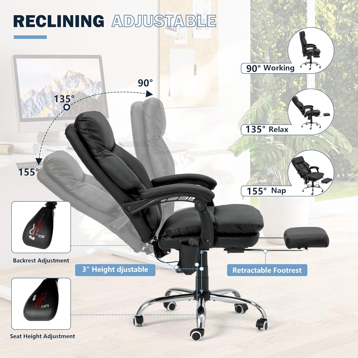 Heated Office Chair with Footrests for Total Relaxation | 6-Point ...