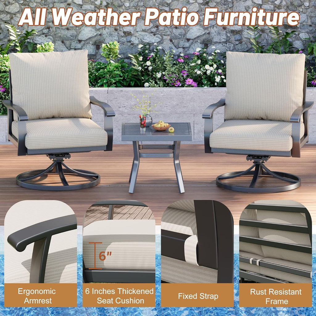 HOMREST Patio Furniture Sets 6 PCS Outdoor Metal Conversation Sets wit
